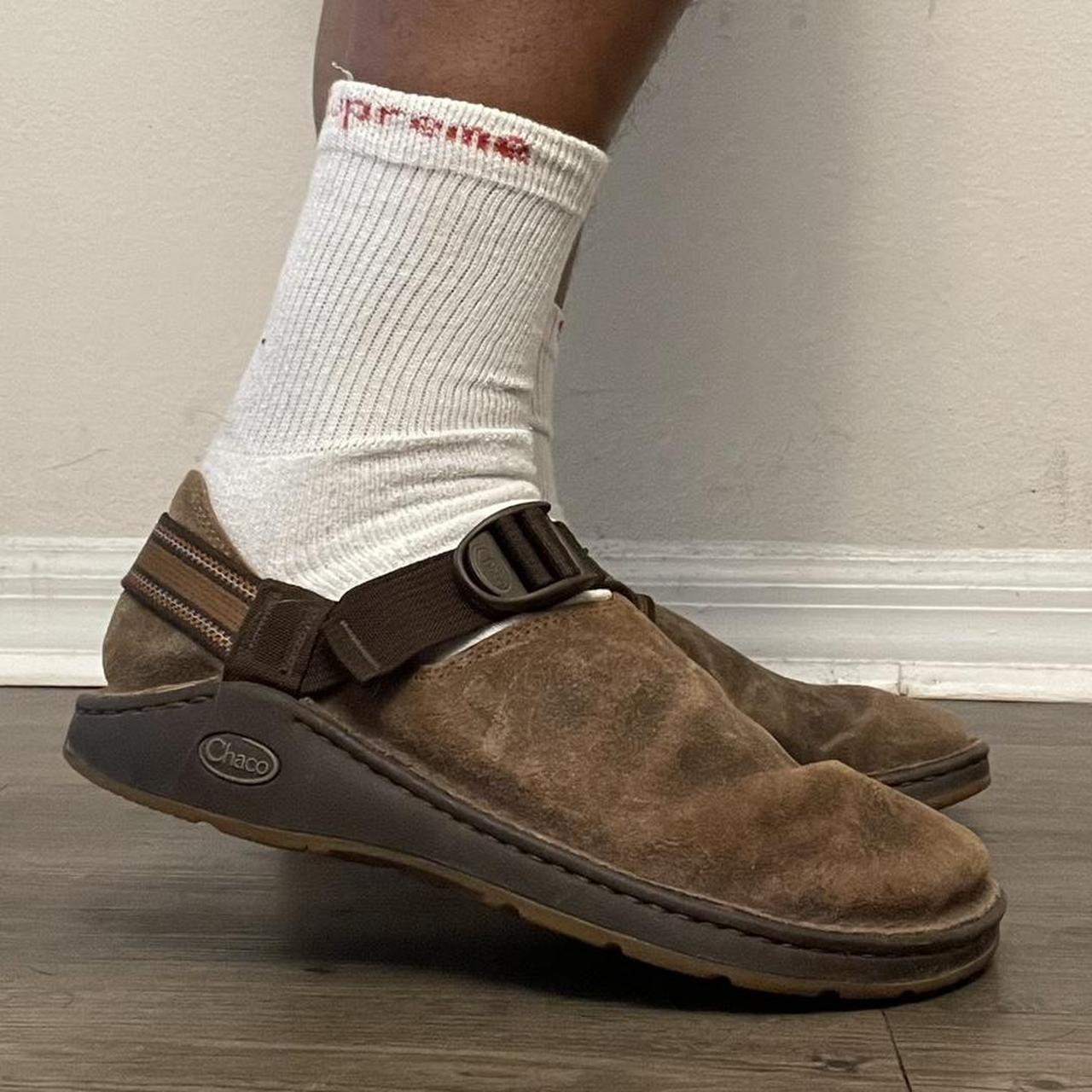 Mens Chaco Brown Leather Slip On Clogs Size 9 Worn... - Depop