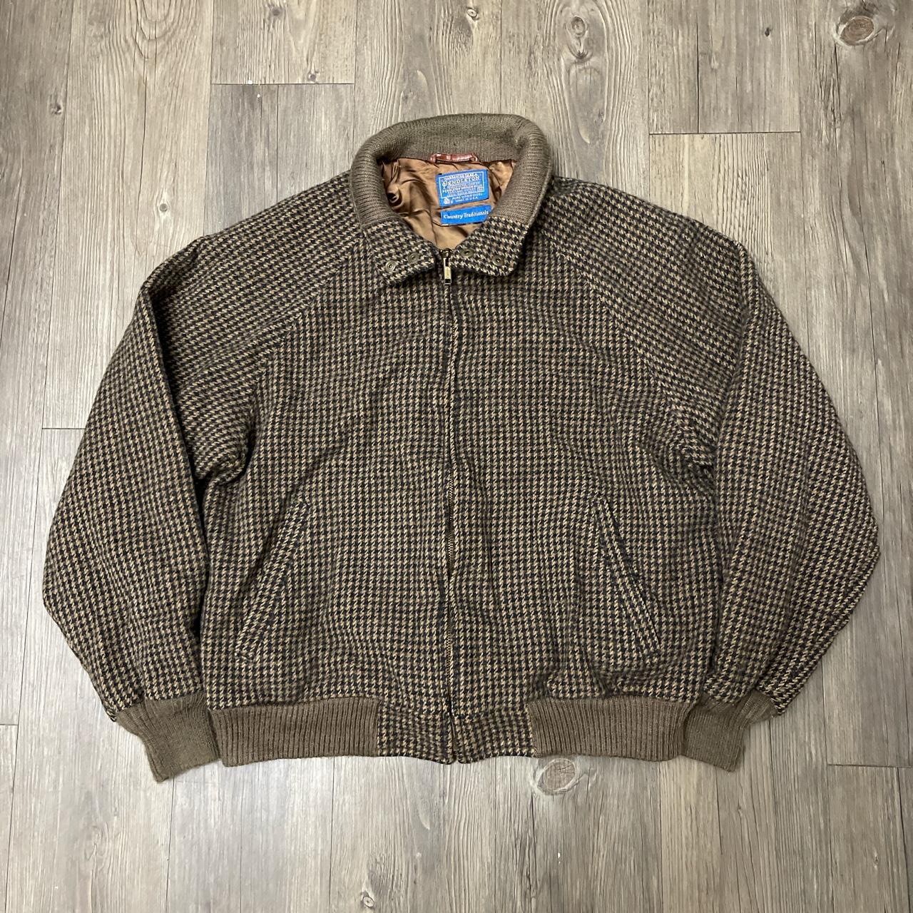 Vintage Pendleton Houndstooth Wool Full Zip Bomber... - Depop