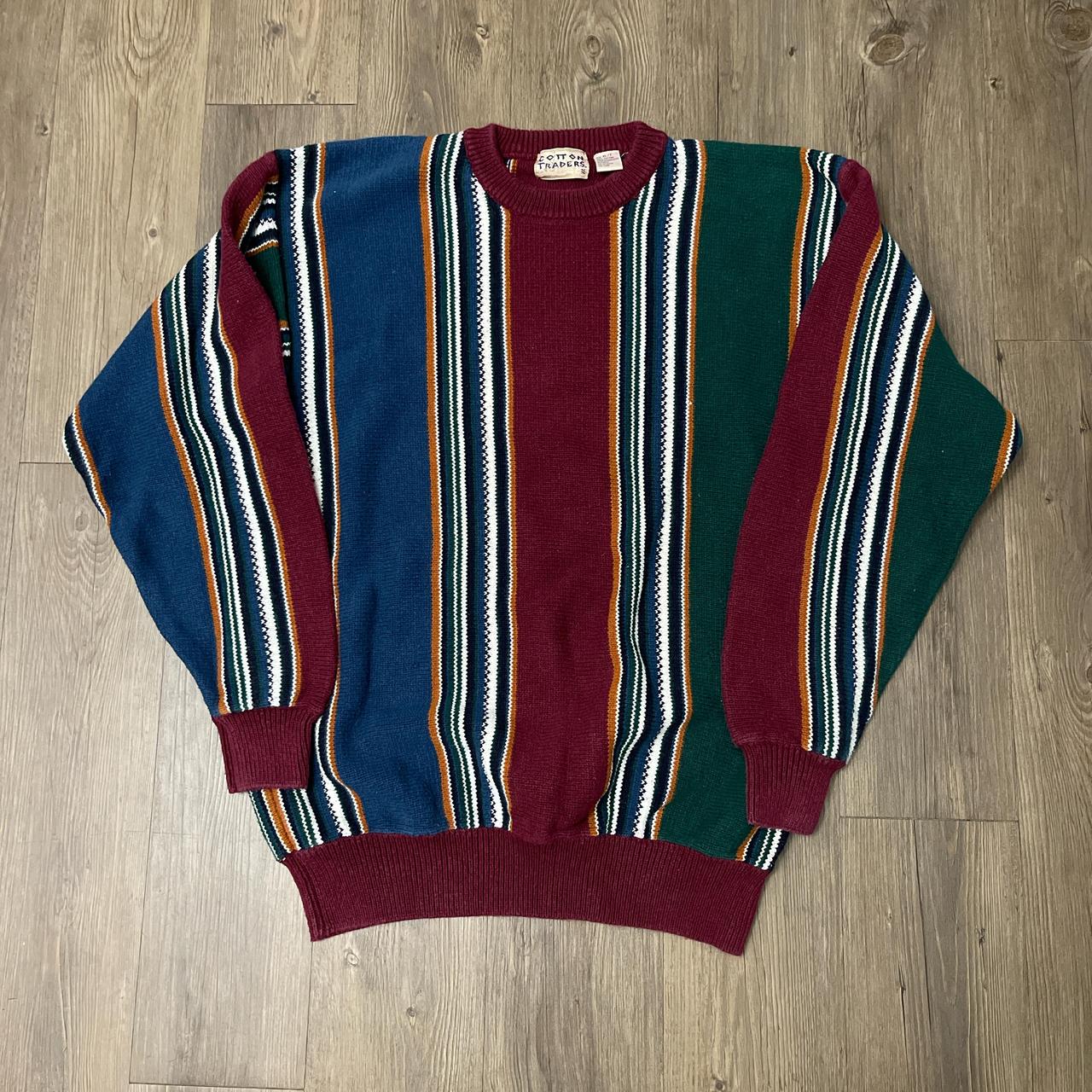 Vintage Cotton Traders Vertical Striped Sweater Size... - Depop