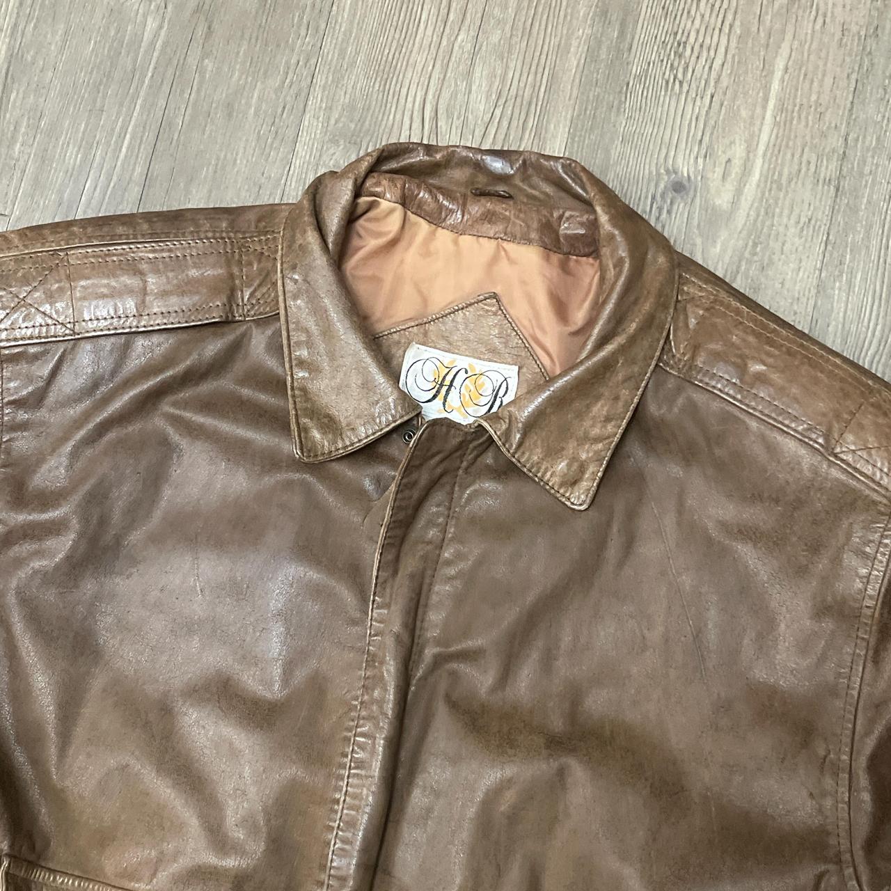 Vintage Essential Brown Leather Bomber Aviator... - Depop