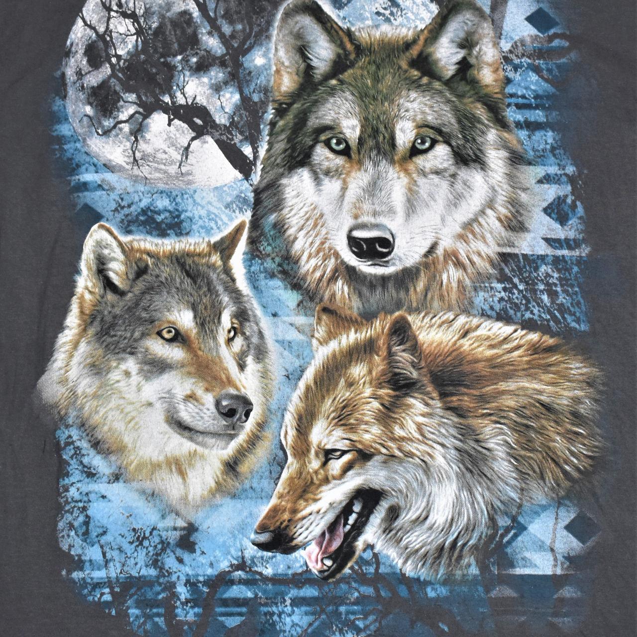 3 Wolves & Moon Graphic T-Shirt This shirt is in... - Depop