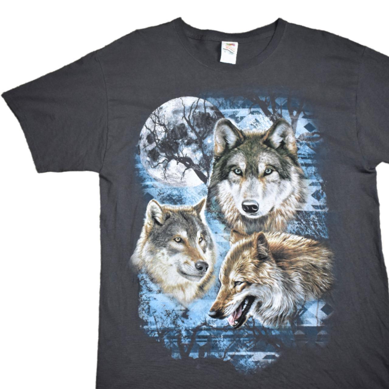 3 Wolves & Moon Graphic T-Shirt This shirt is in... - Depop