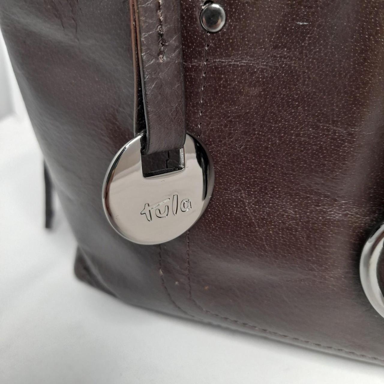 Tula Brown Leather Handbag Brown Leather Black tone... - Depop