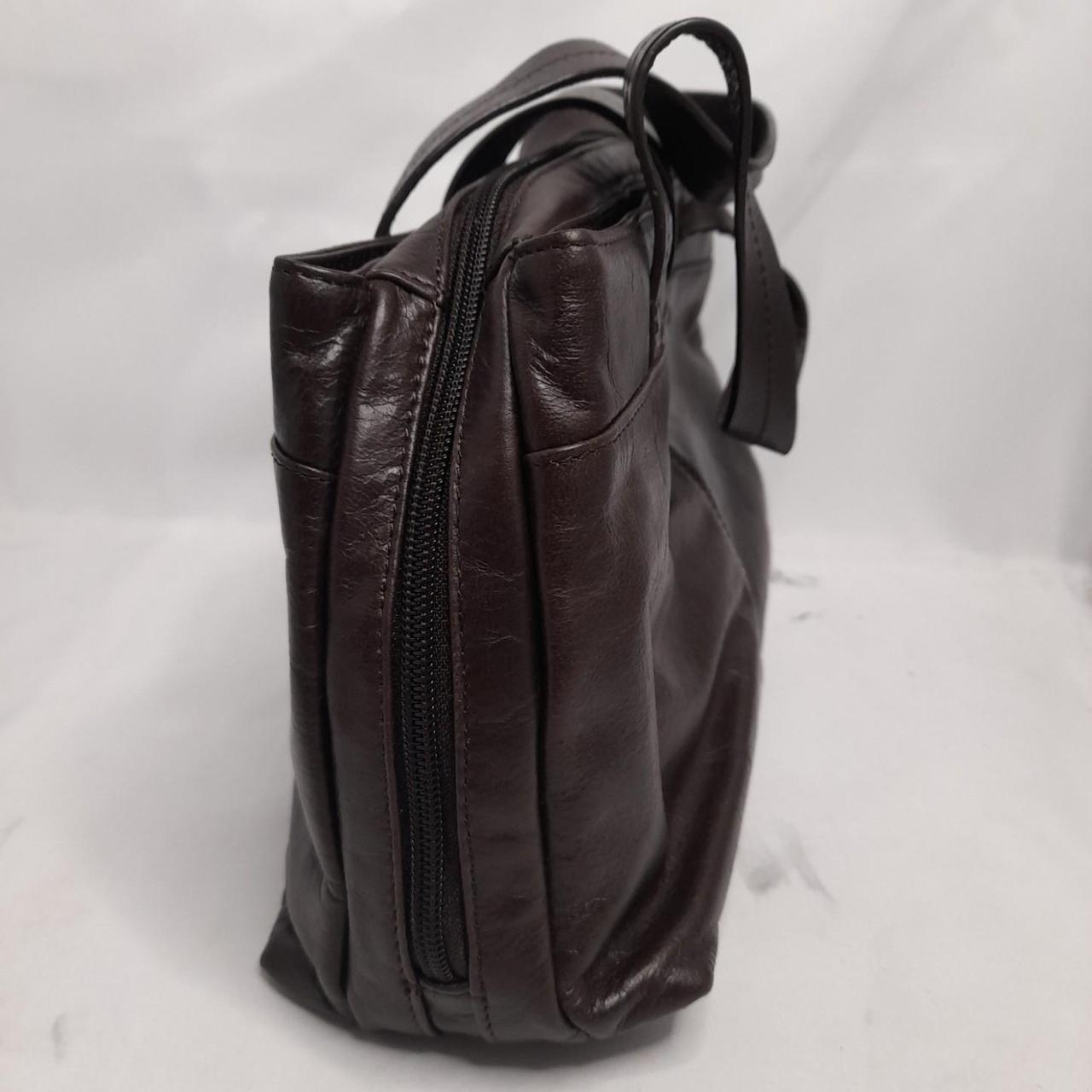 Tula Brown Leather Handbag Brown Leather Black tone... - Depop