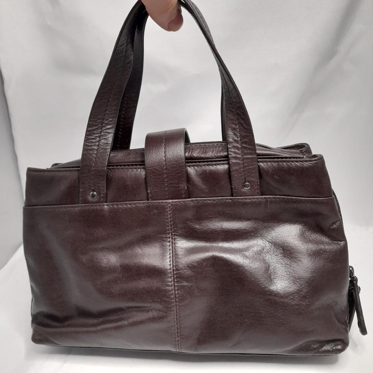 Tula Brown Leather Handbag Brown Leather Black tone... - Depop