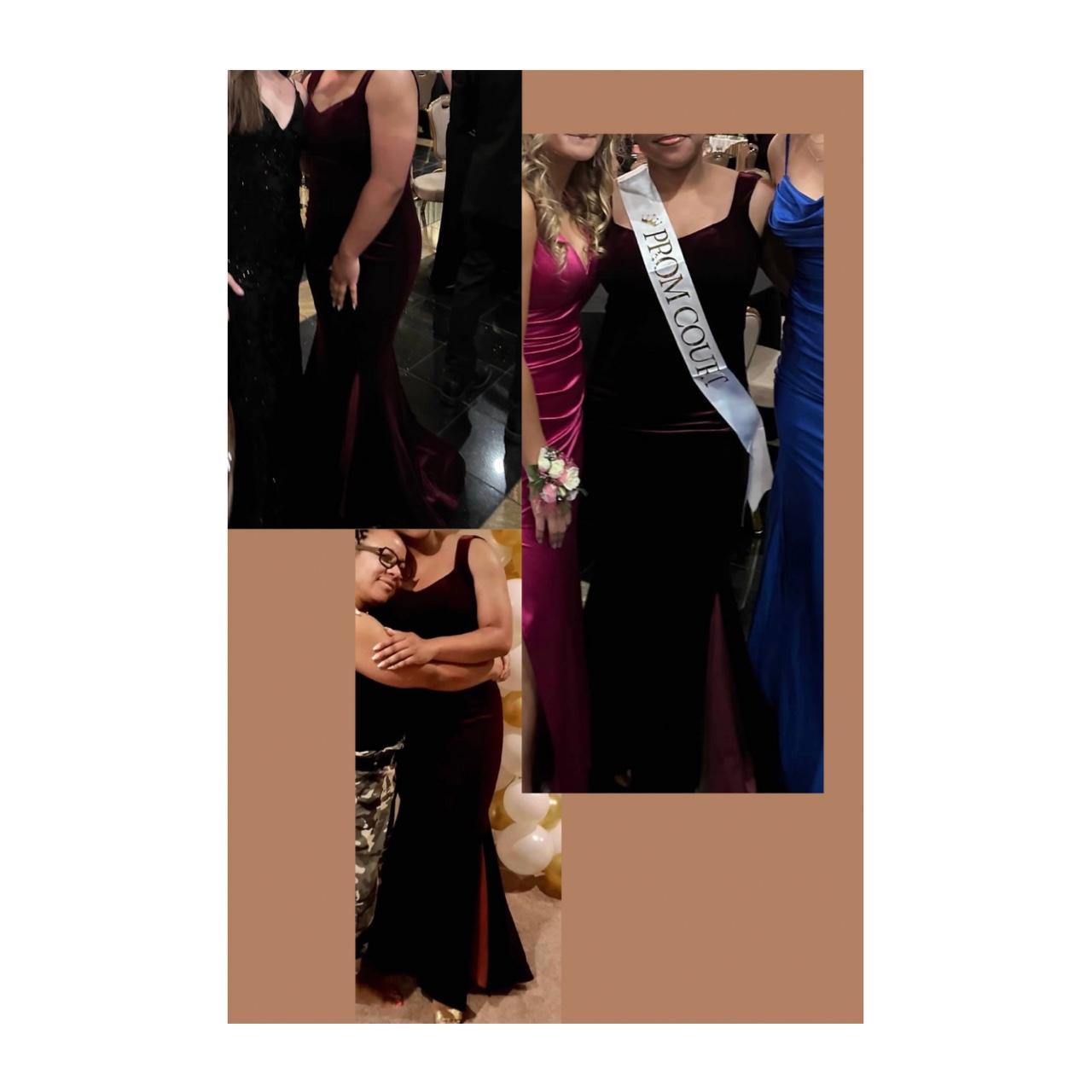 Burgundy prom dress. Split stops just below the... - Depop