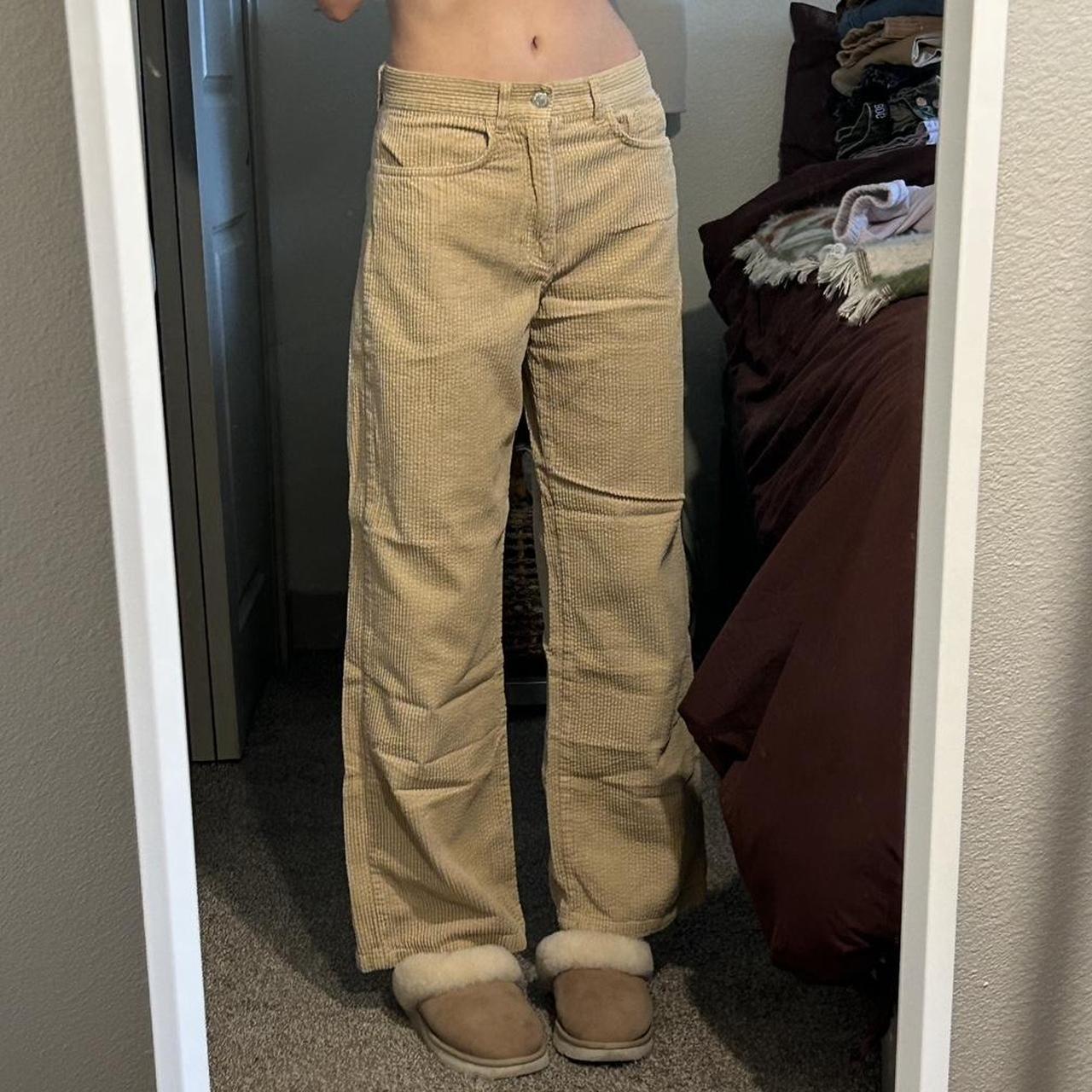 Zara low rise ribbed tan pant - Depop