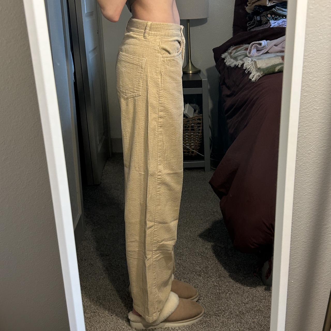 Zara low rise ribbed tan pant - Depop
