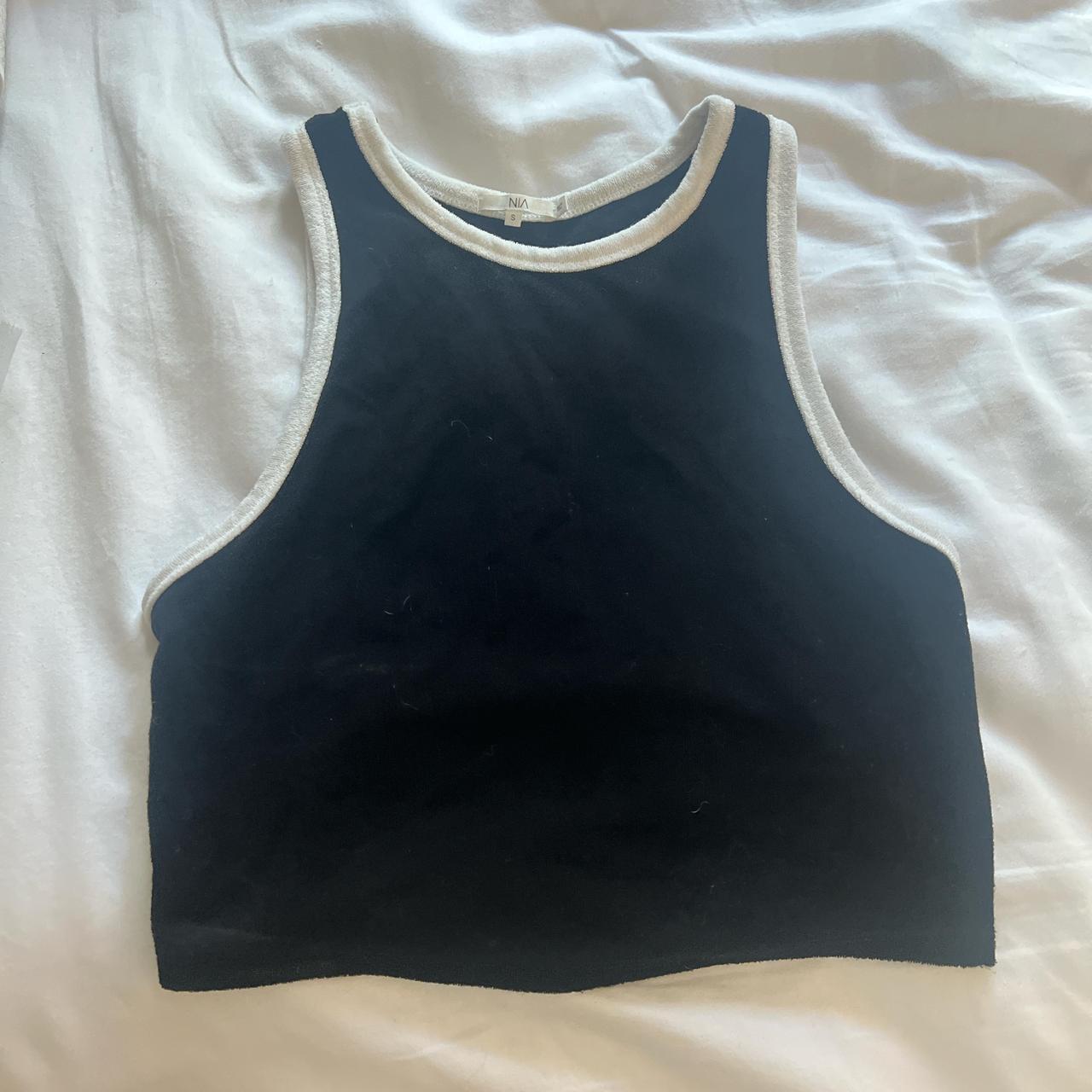 Black and white razor back terry cloth tank.... | Depop