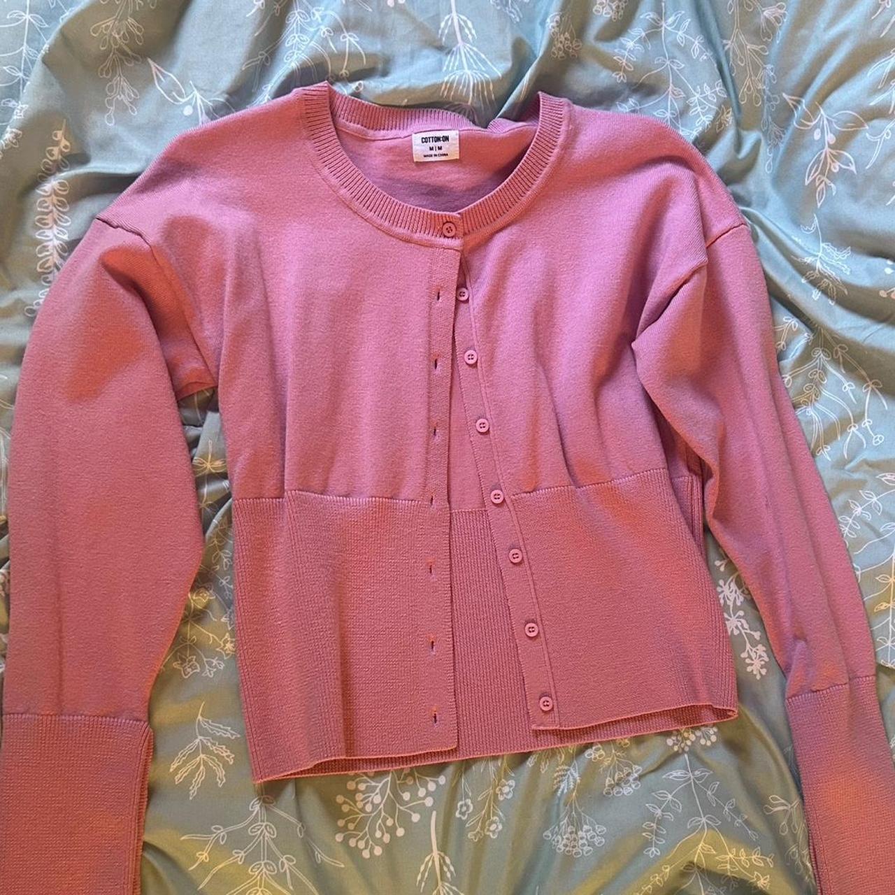 Cotton on pink button up sweater with cute button... | Depop