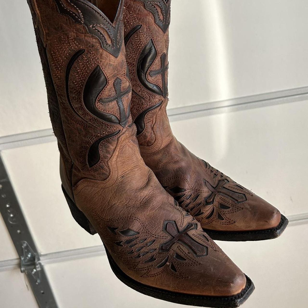 J.B. Dillon genuine leather cross cowboy boots... - Depop