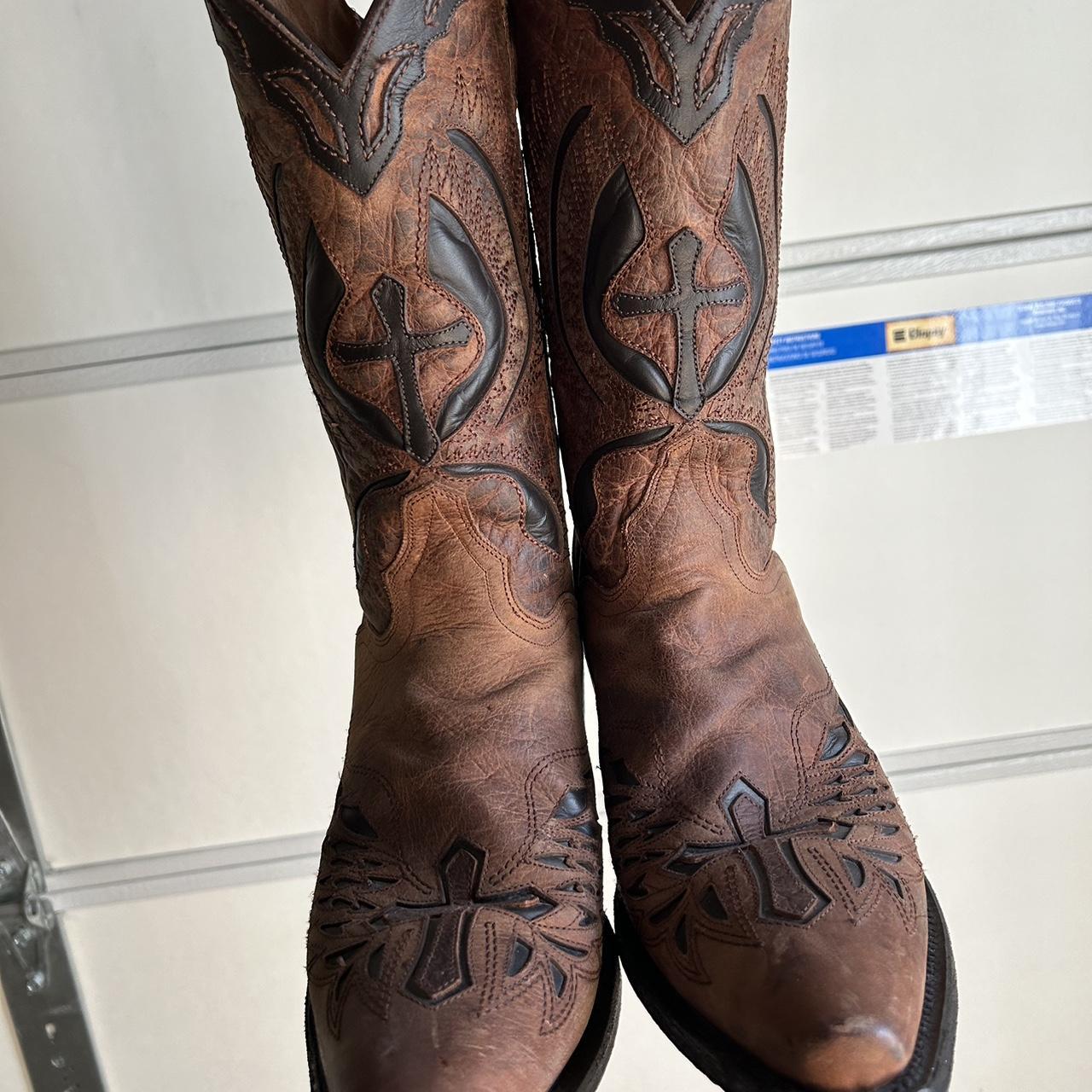 J.B. Dillon genuine leather cross cowboy boots... - Depop