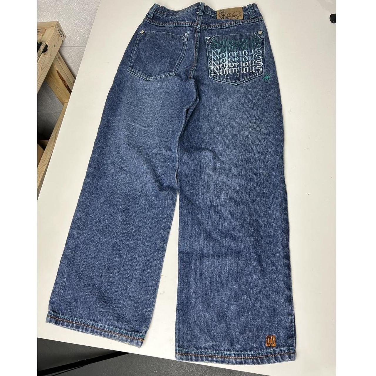 Notorious embroidered wide leg jeans with relaxed... - Depop