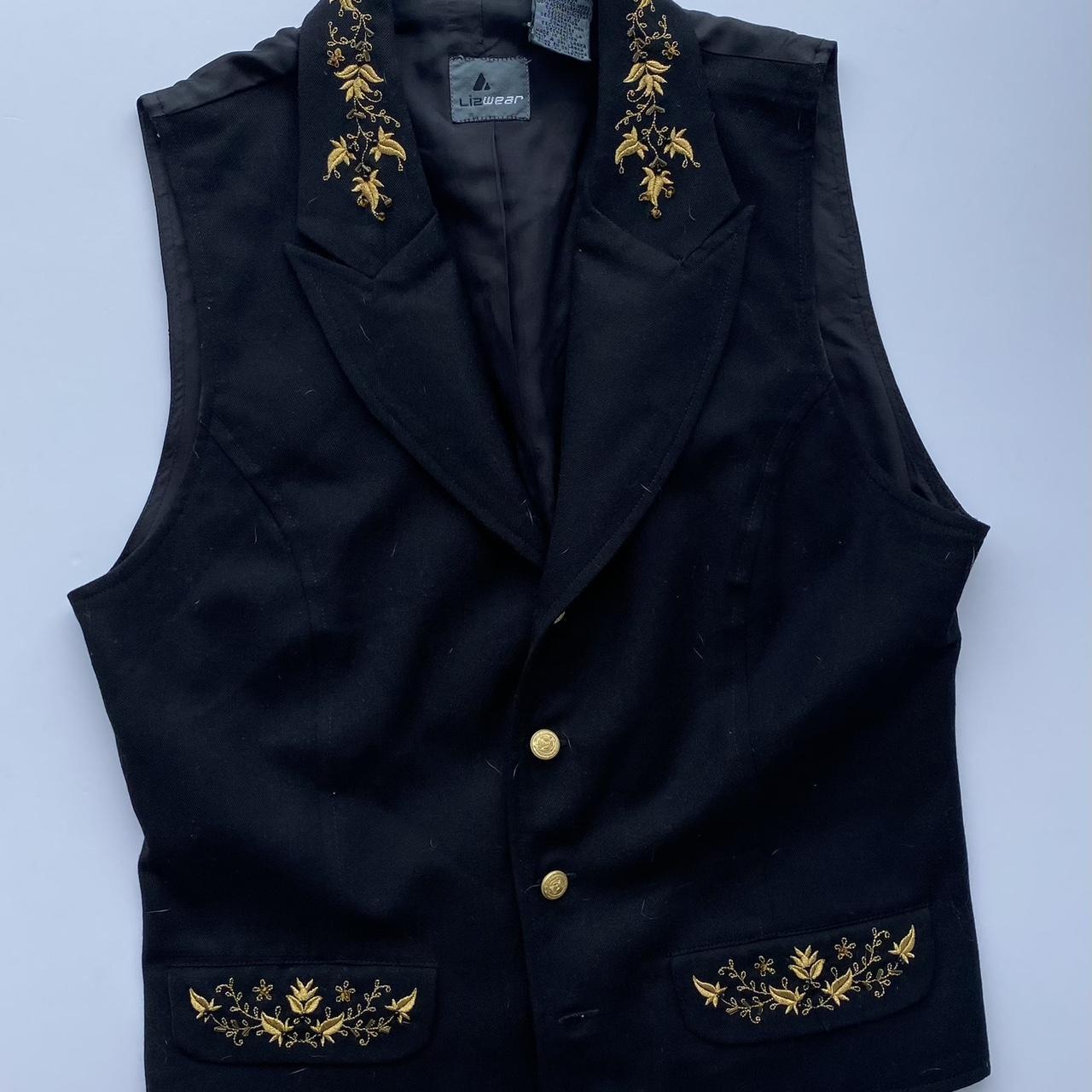 LIZ WEAR Black and Gold Accent Button Vest + Red... - Depop