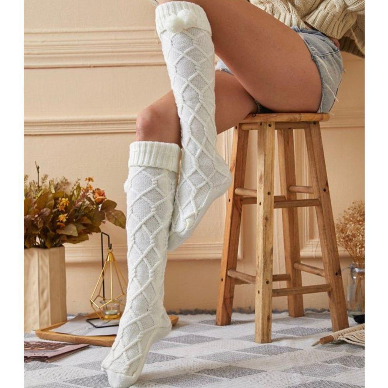NWT knee high knit socks One size Cream - Depop