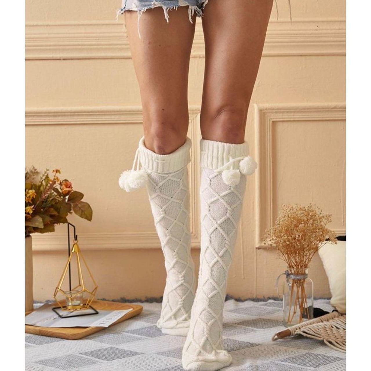 NWT knee high knit socks One size Cream - Depop