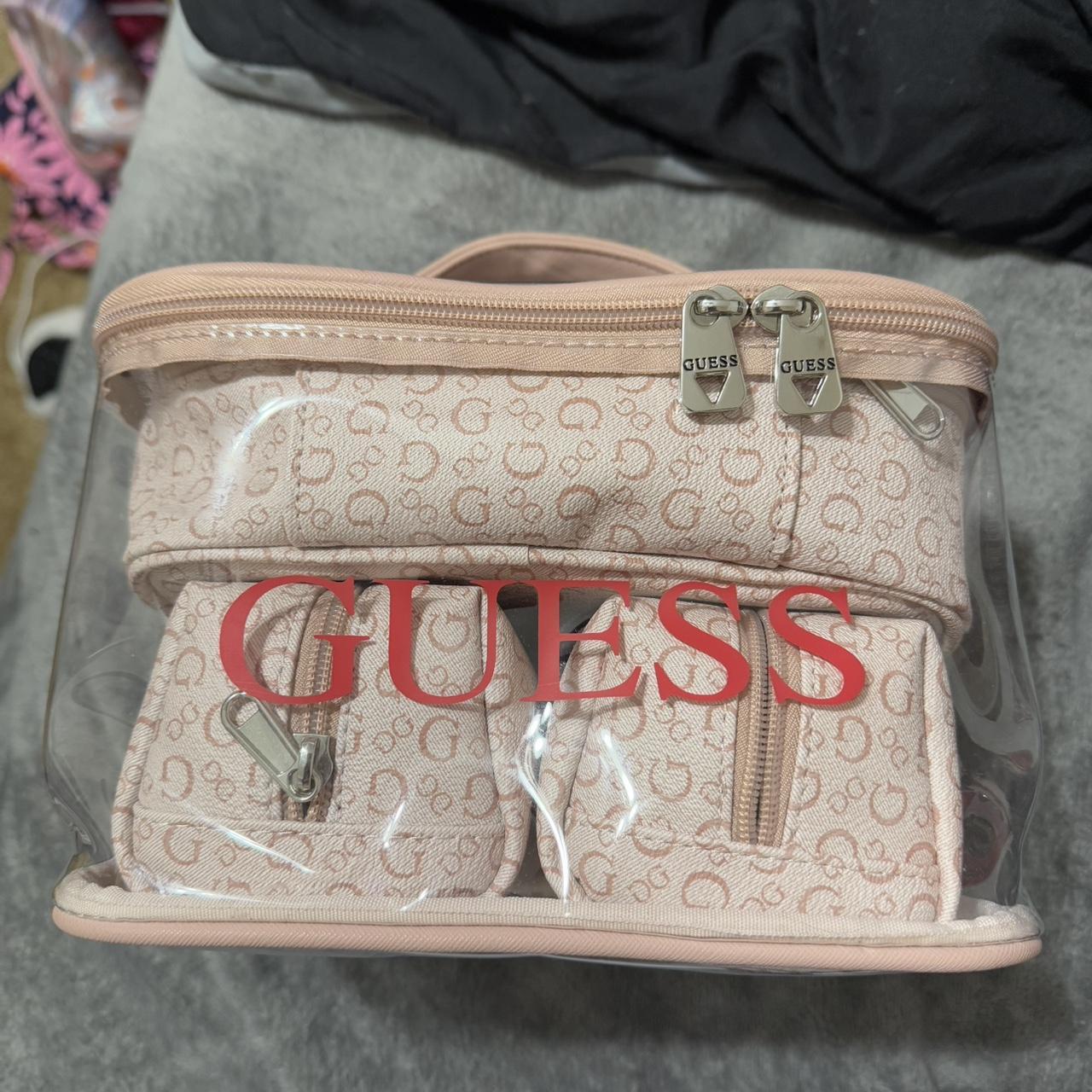 Pink Guess makeup bag set #makeupessentials #makeupbag - Depop