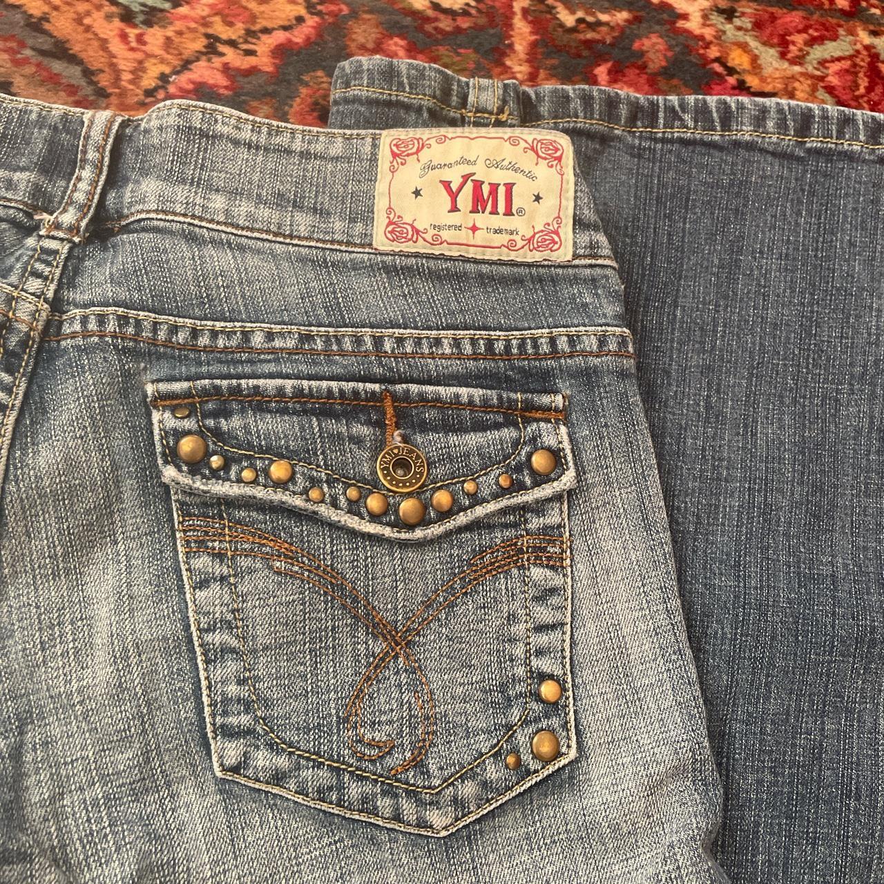 YMI Low rise flare bedazzled jeans Size: 7 I... - Depop