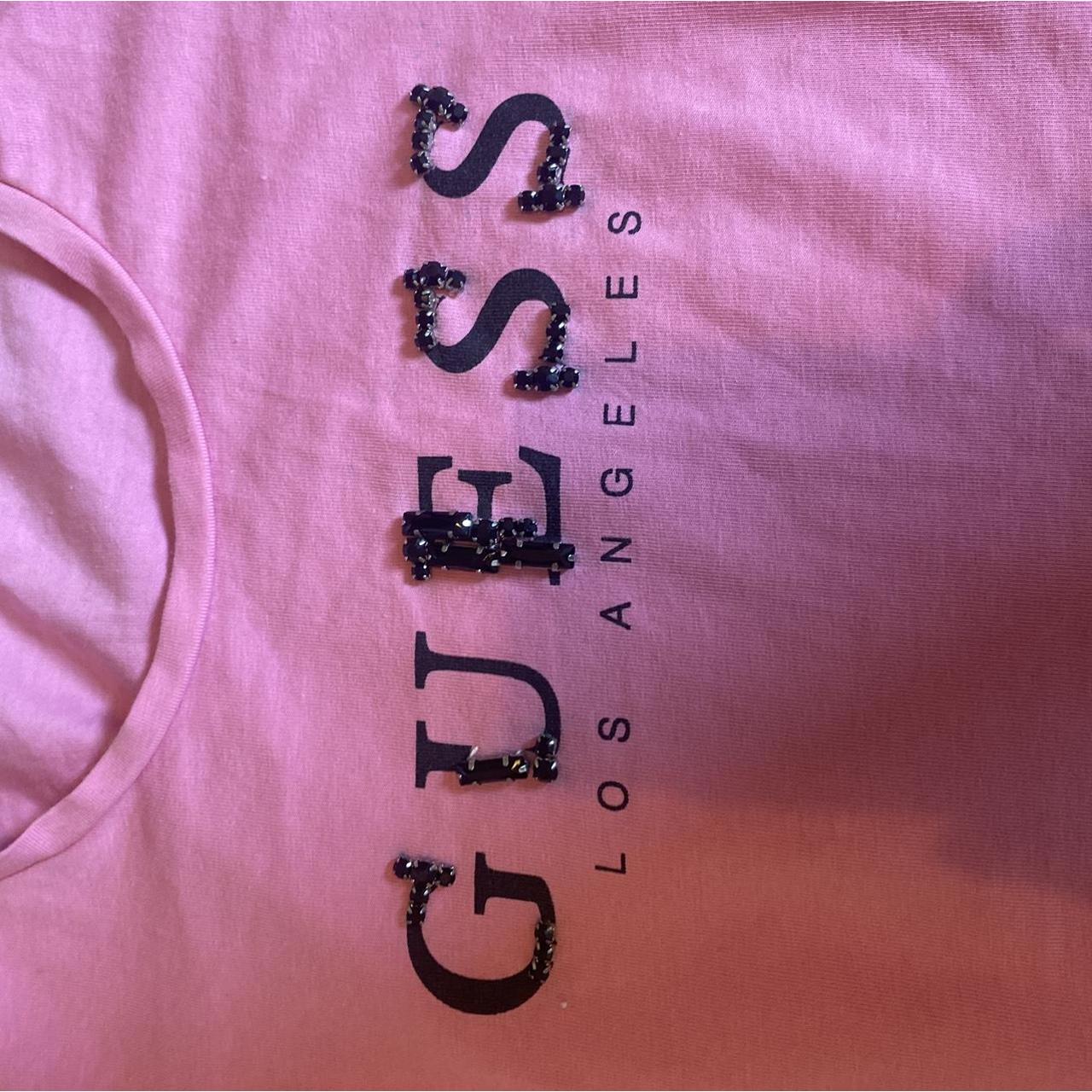 Vintage Guess spell out pink top with embellished... - Depop