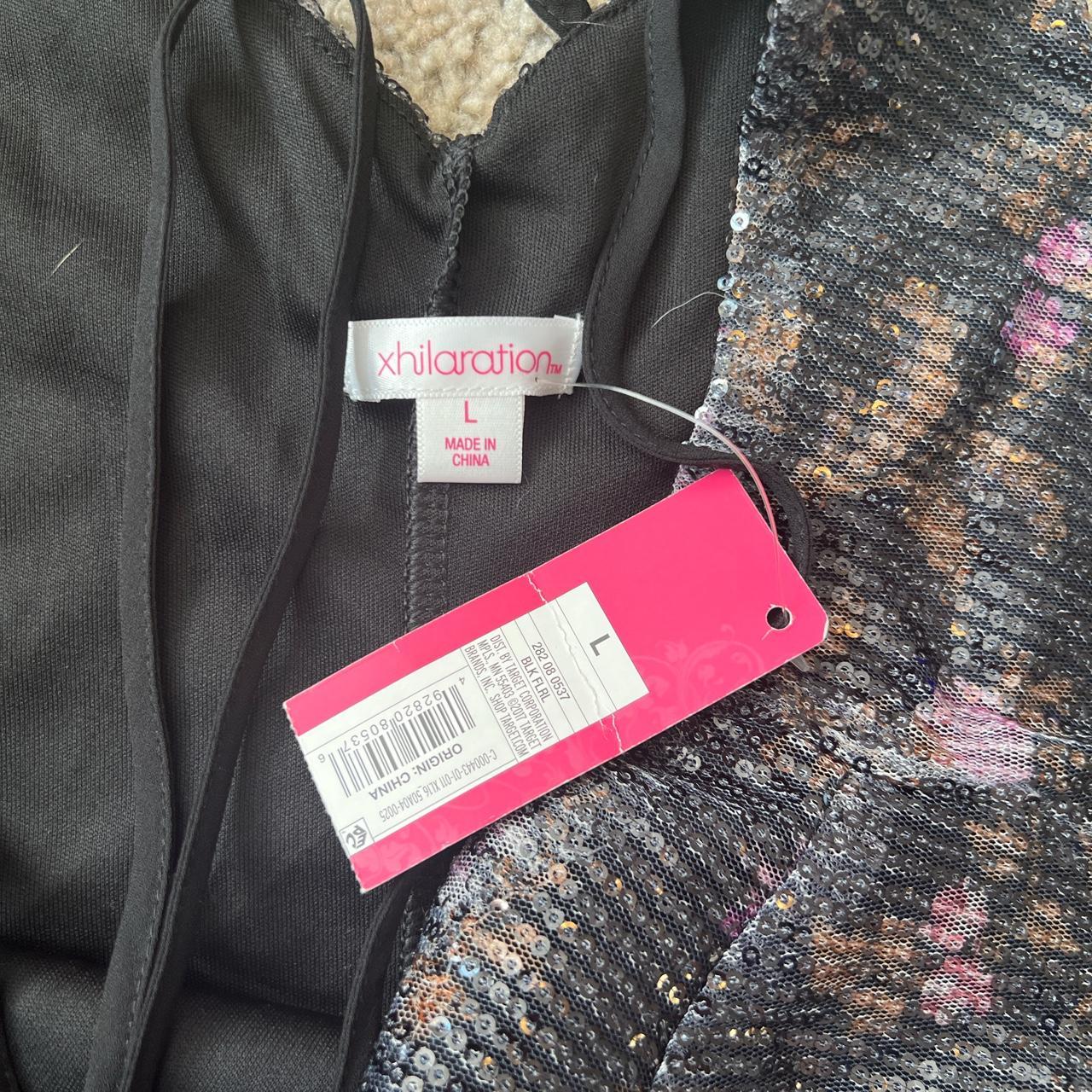 Xhilaration black with purple flowers, sequined... - Depop
