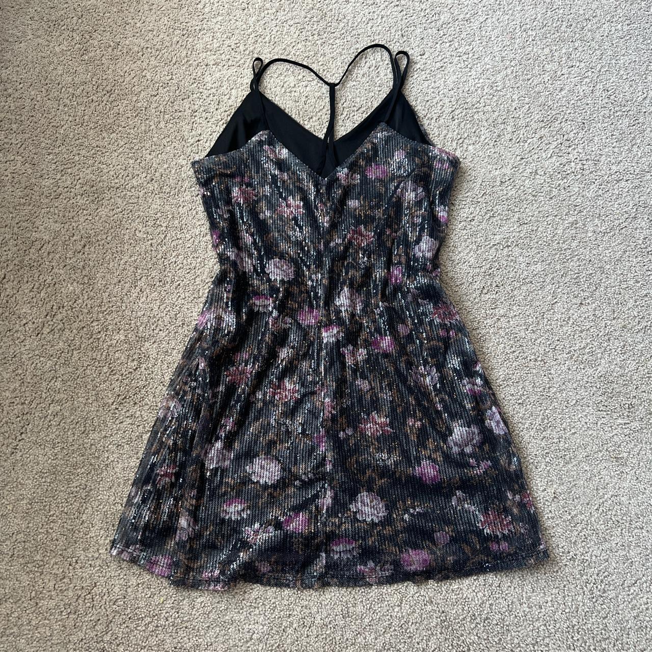Xhilaration black with purple flowers, sequined... - Depop