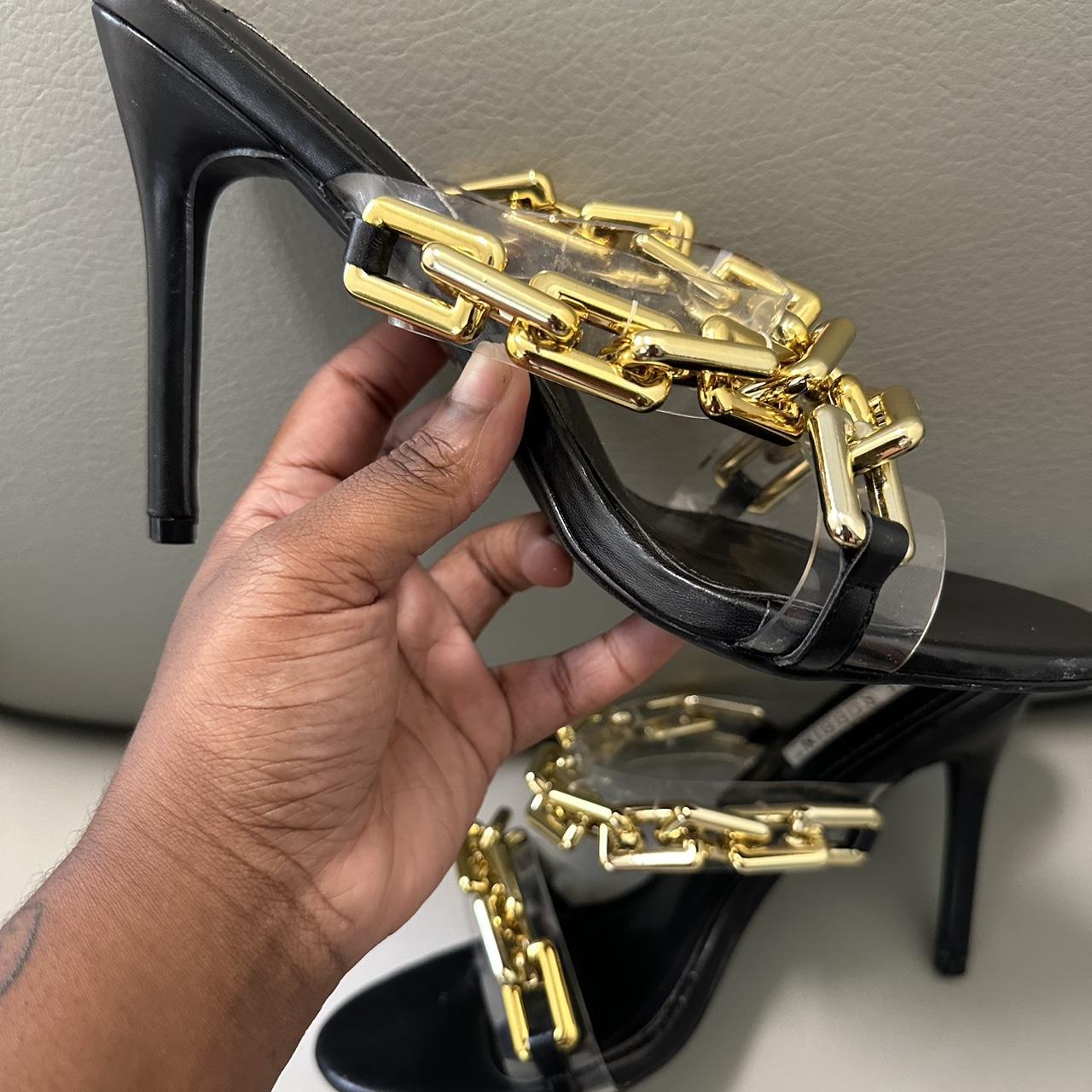 Black and Gold chain heels #blackheels - Depop