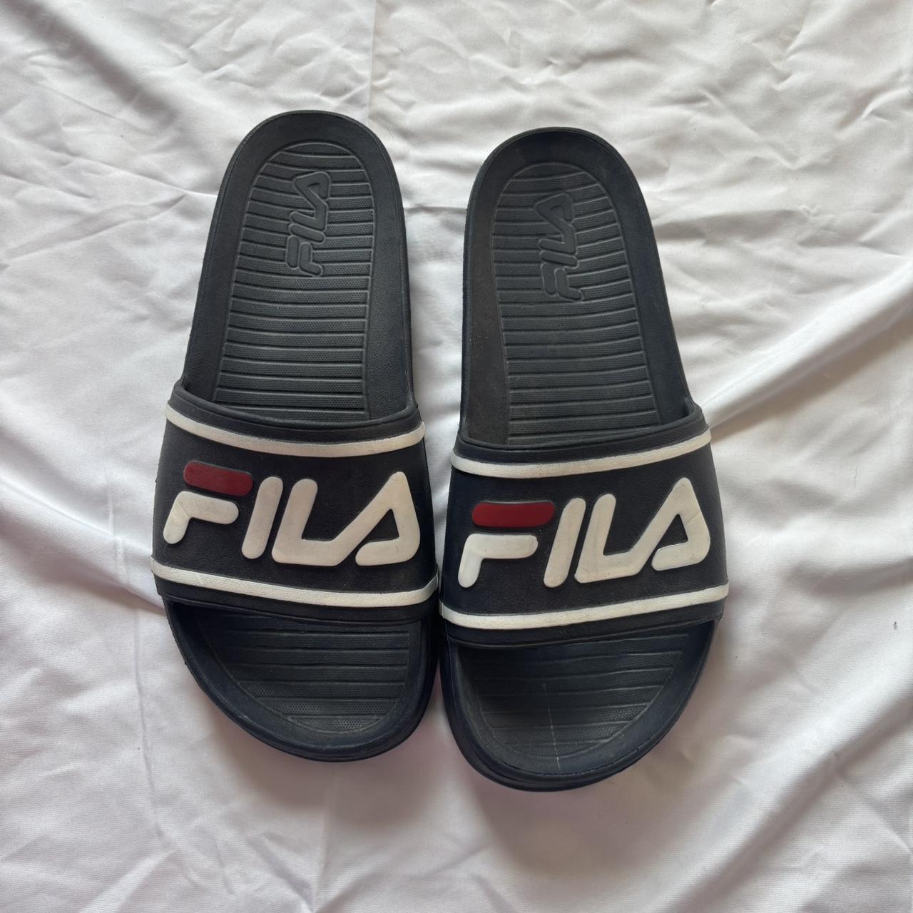 navy fila slides ♡ * 9 in women 8 in men * not... | Depop