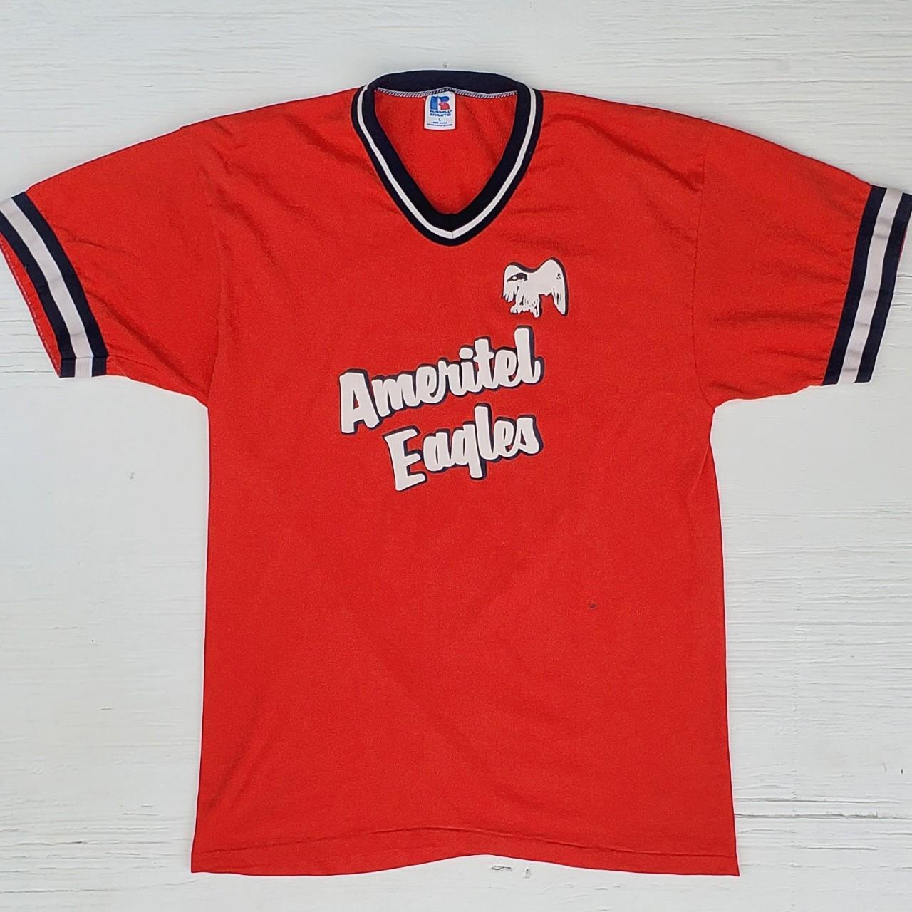 Vintage Ringer Tee. Russell Athletic tag. Made in... - Depop