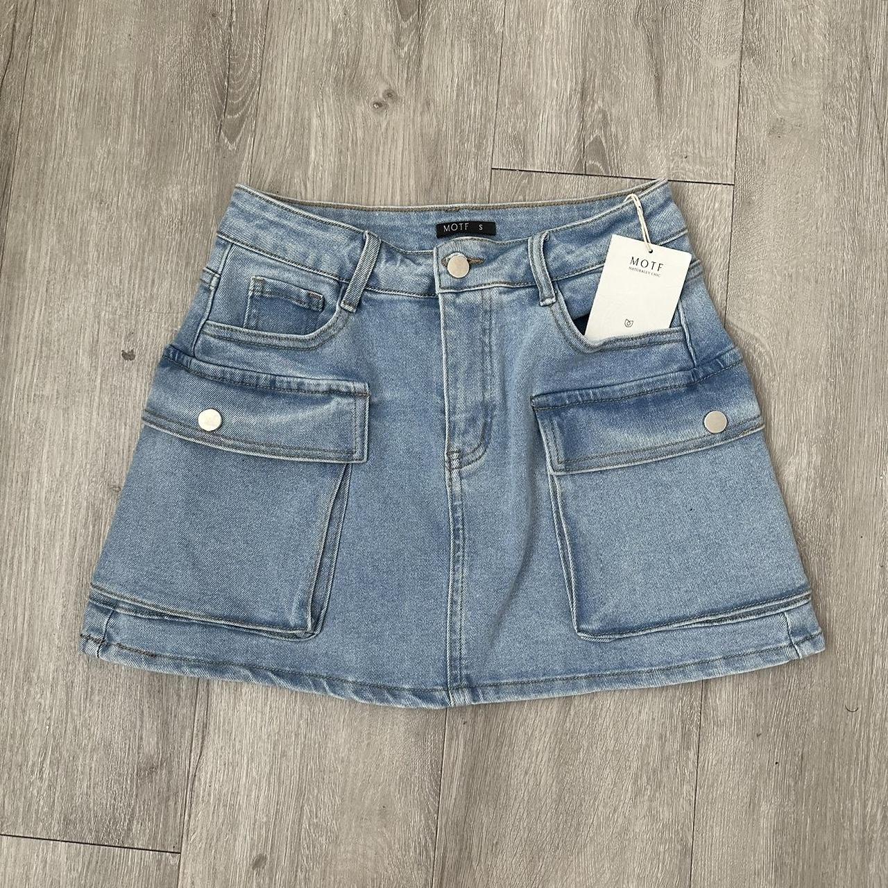 MOTT blue denim mini skirt #miniskirt #denim... - Depop