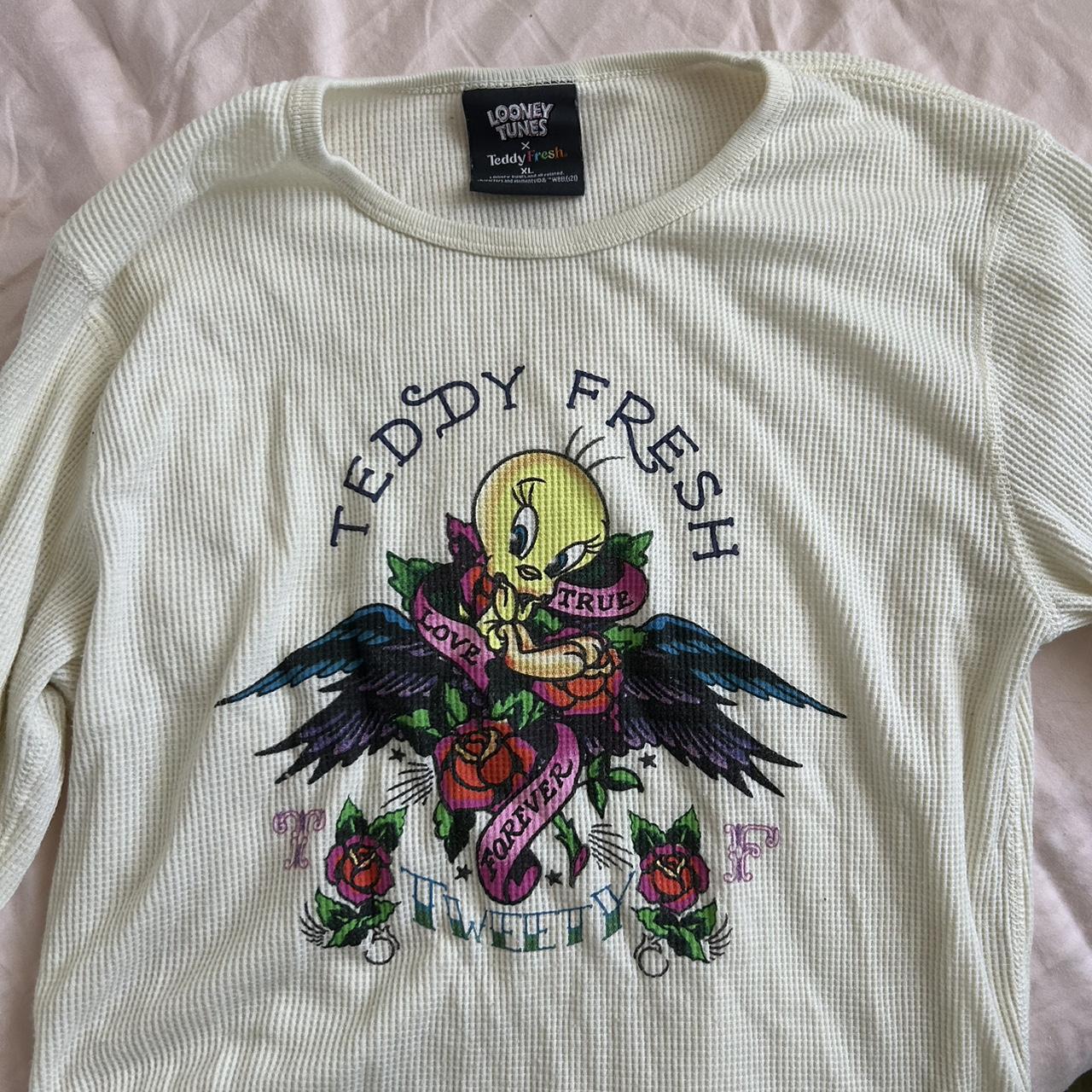Teddy fresh x Looney Tunes long sleeve waffle shirt,... - Depop