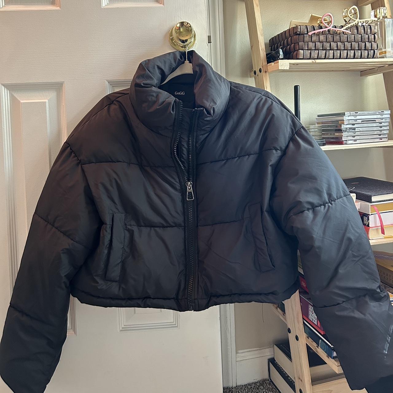 Go.G.G black cropped puffer jacket w/cuffed sleeve... - Depop