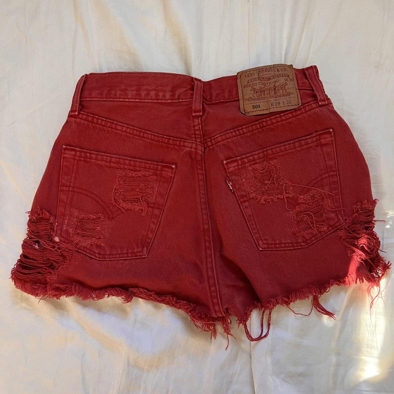 Rare red vintage high waisted Levi shorts with a... - Depop