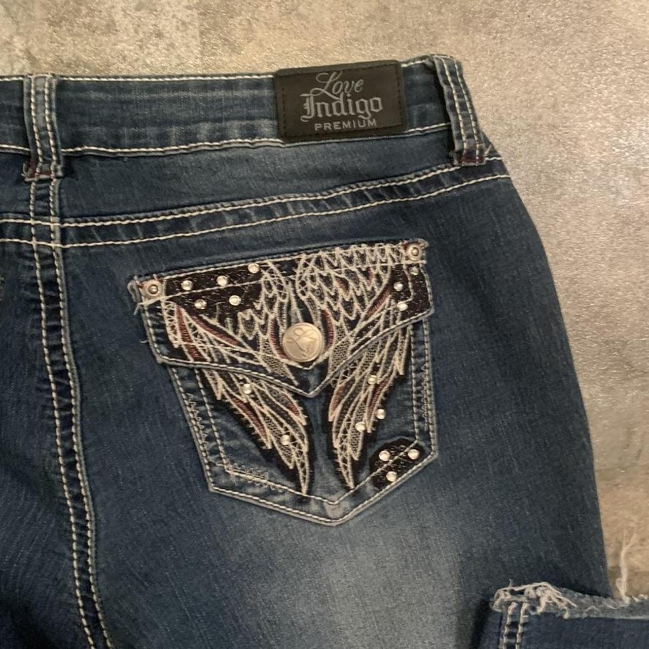 Cyber y2k jeans Angel wing slight bootcut jeans... - Depop