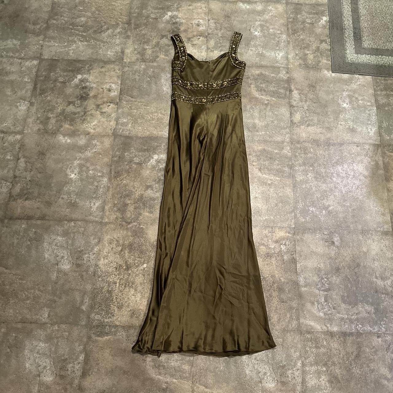 Olive green silk beaded cache dress Fairy prom... - Depop