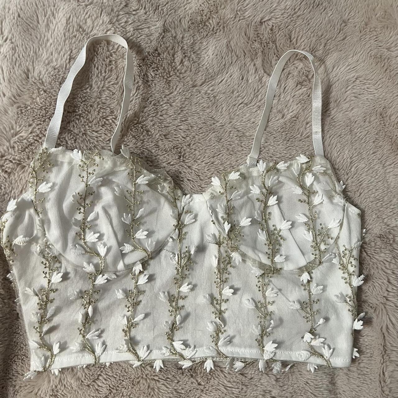 SHEIN White and Gold Crop-top | Depop