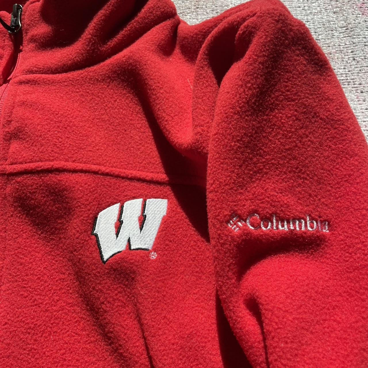 NWOT Red and white Wisconsin Badgers fleece jacket!!... - Depop