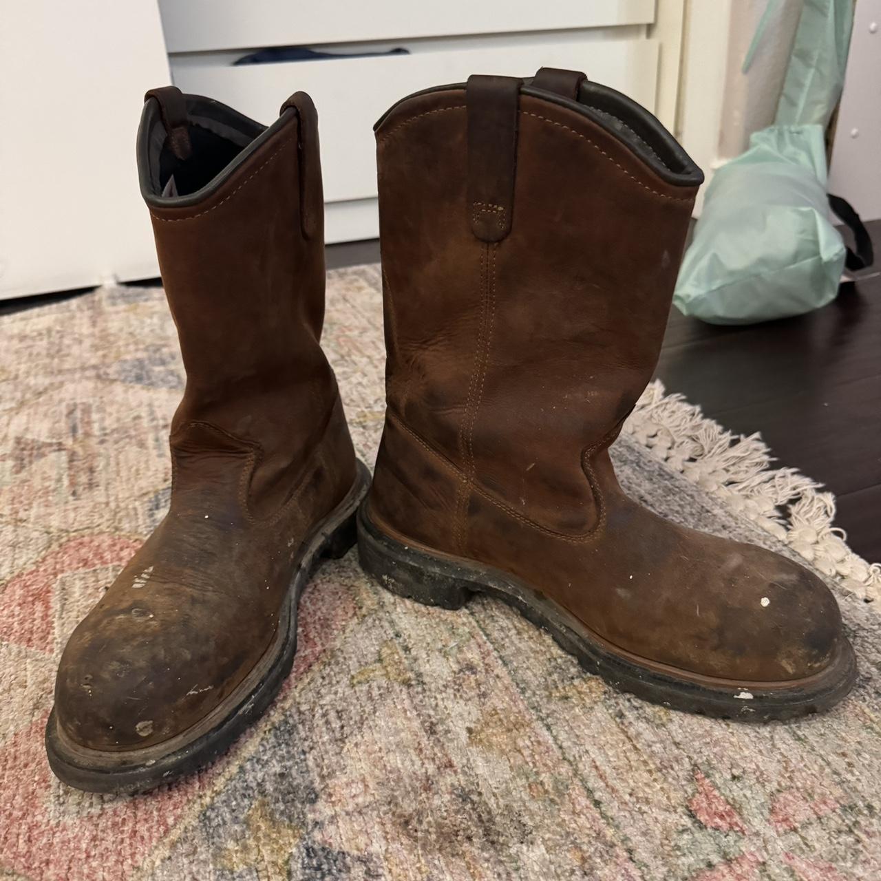 RED WING STEEL TOE WORK BOOT RETAIL $250 WORN FOR 2... - Depop
