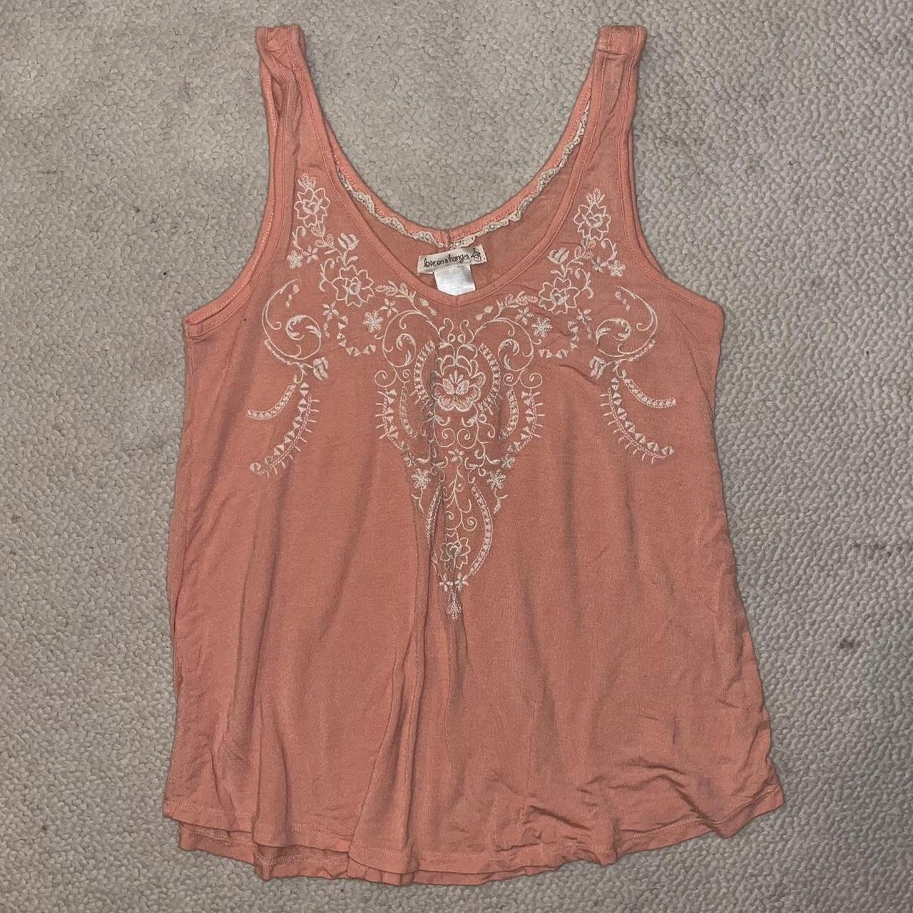 Peach tank top with cream embroidered details SIZE... - Depop