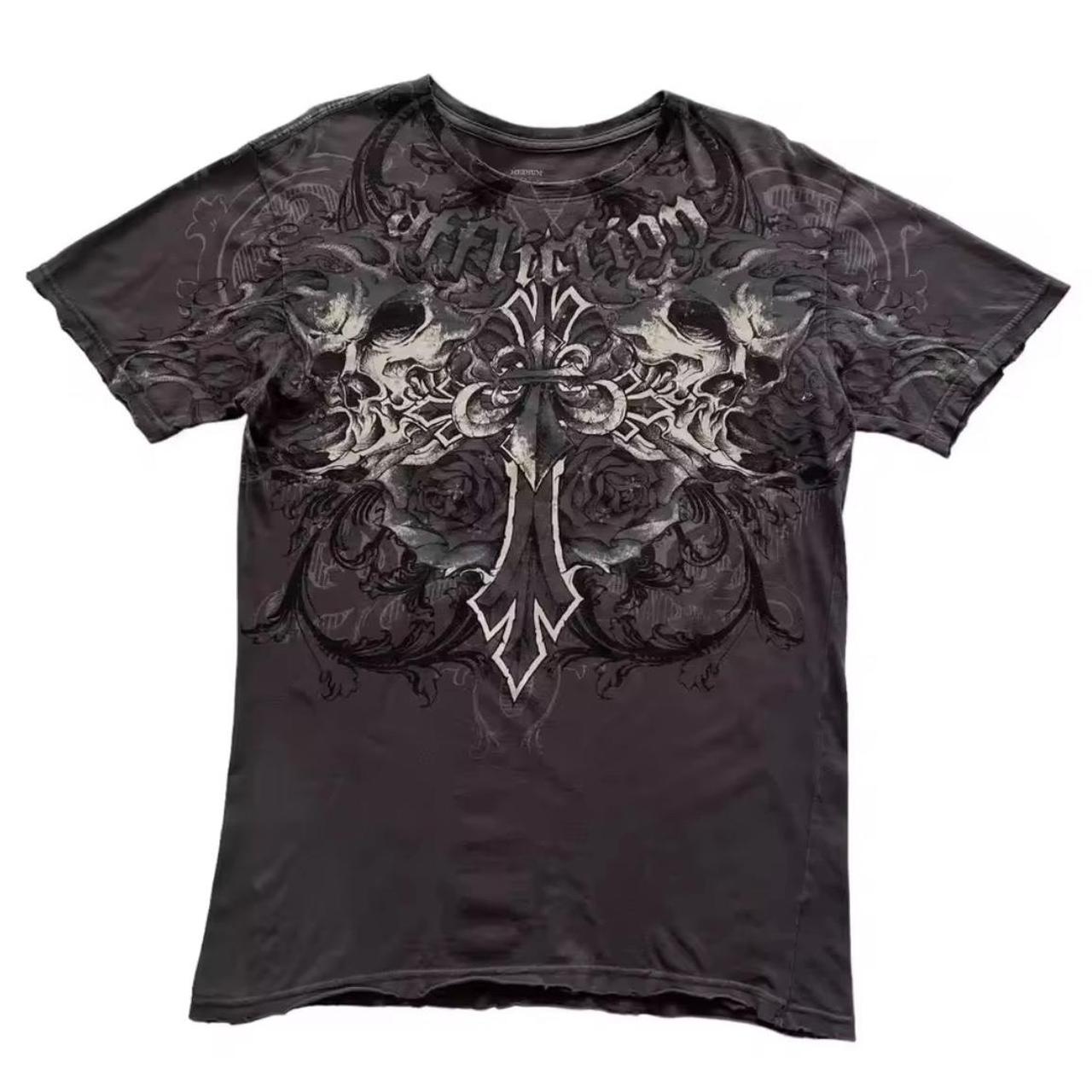 Black Affliction shirt with cross design #gothstyle | Depop
