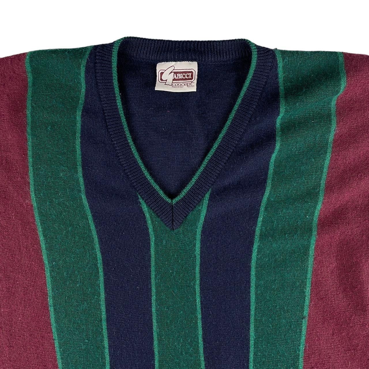 Italian Vintage Gabicci V Neck Patterned Jumper Navy... - Depop