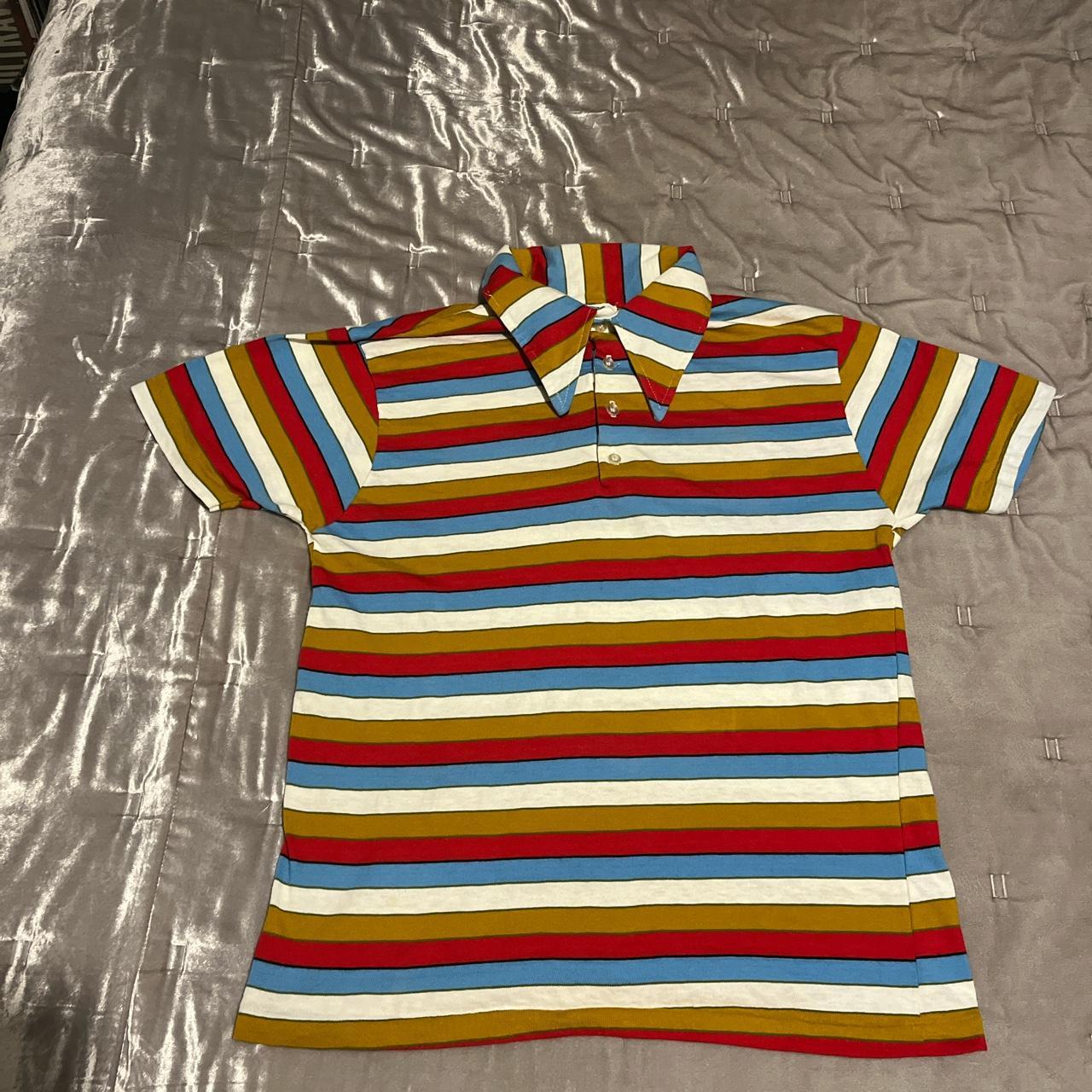 1970’s pointy collared striped polo shirt size M.... - Depop