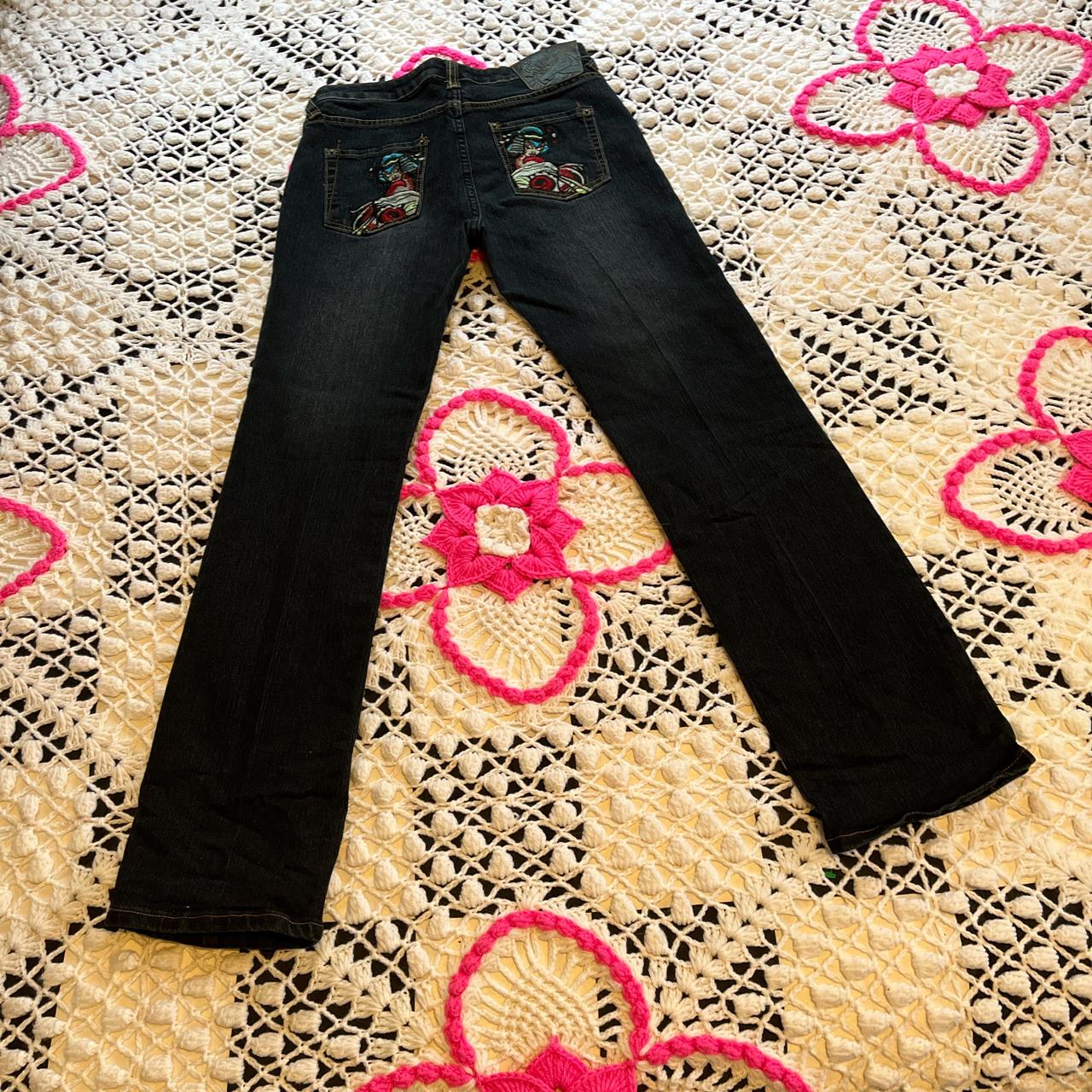 Y2k Women’s Ed Hardy Geisha embroidered jeans size... - Depop