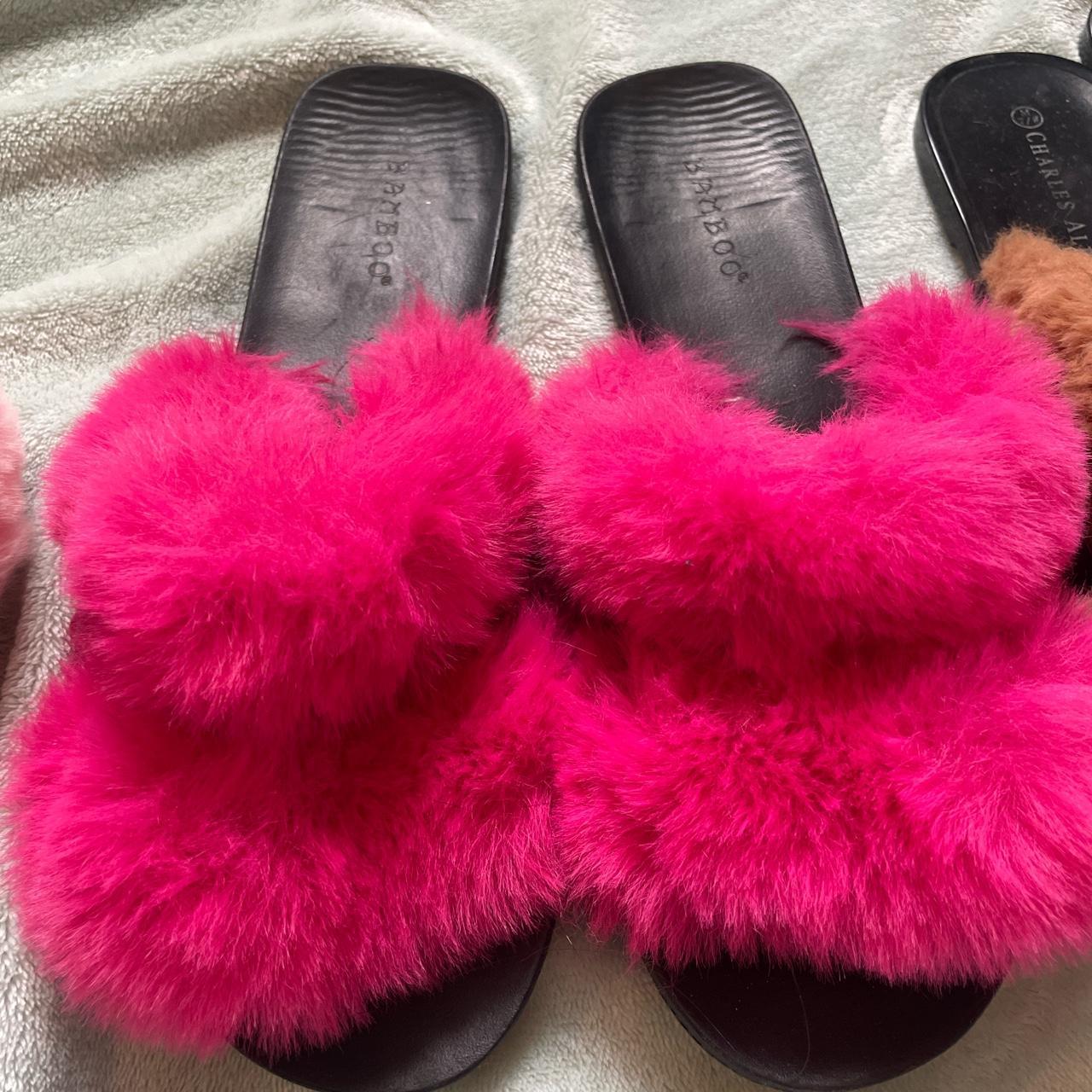 3 pairs of fluffy sandals all size 7/8 - Depop