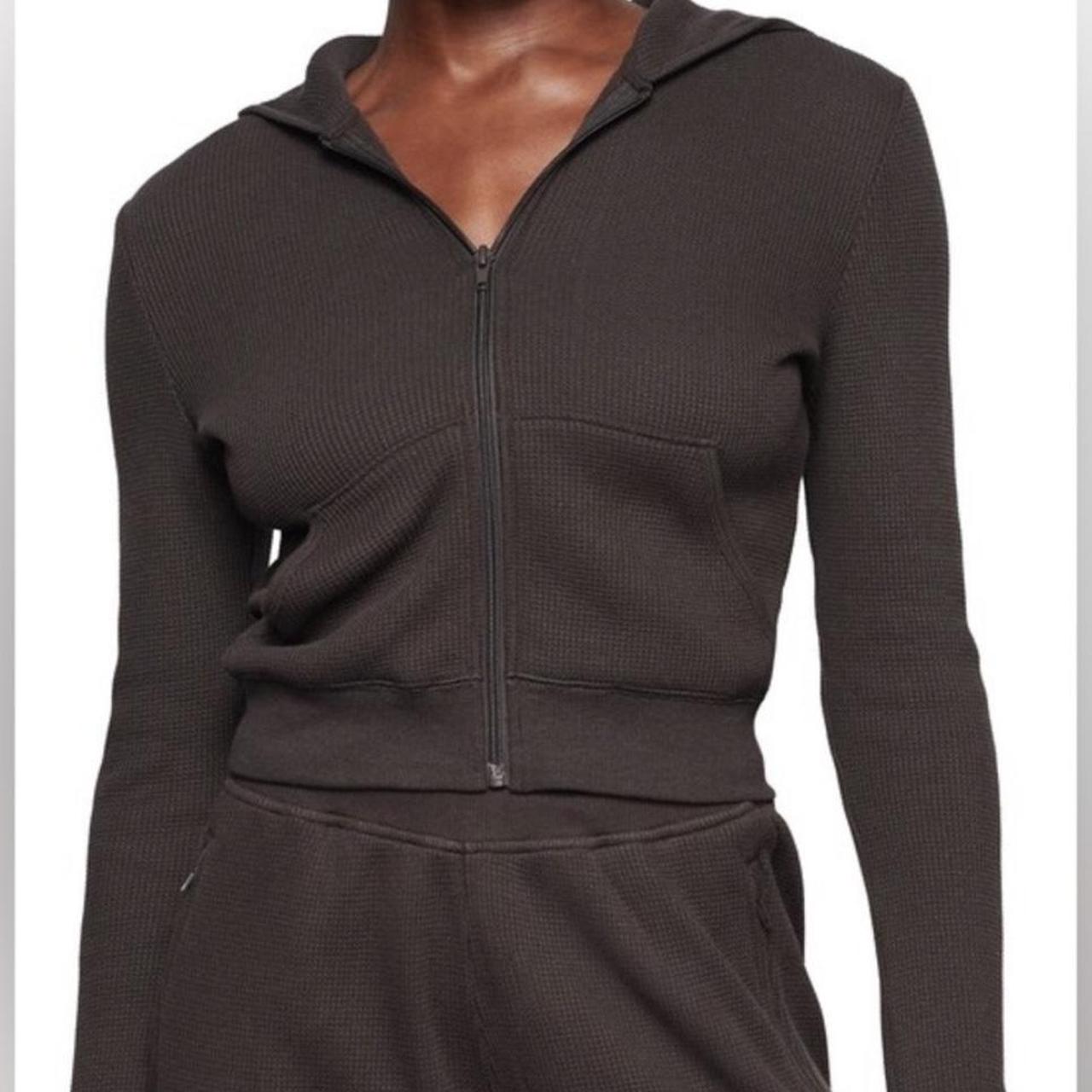 Skims chocolate brown waffle knit set with zip up... - Depop