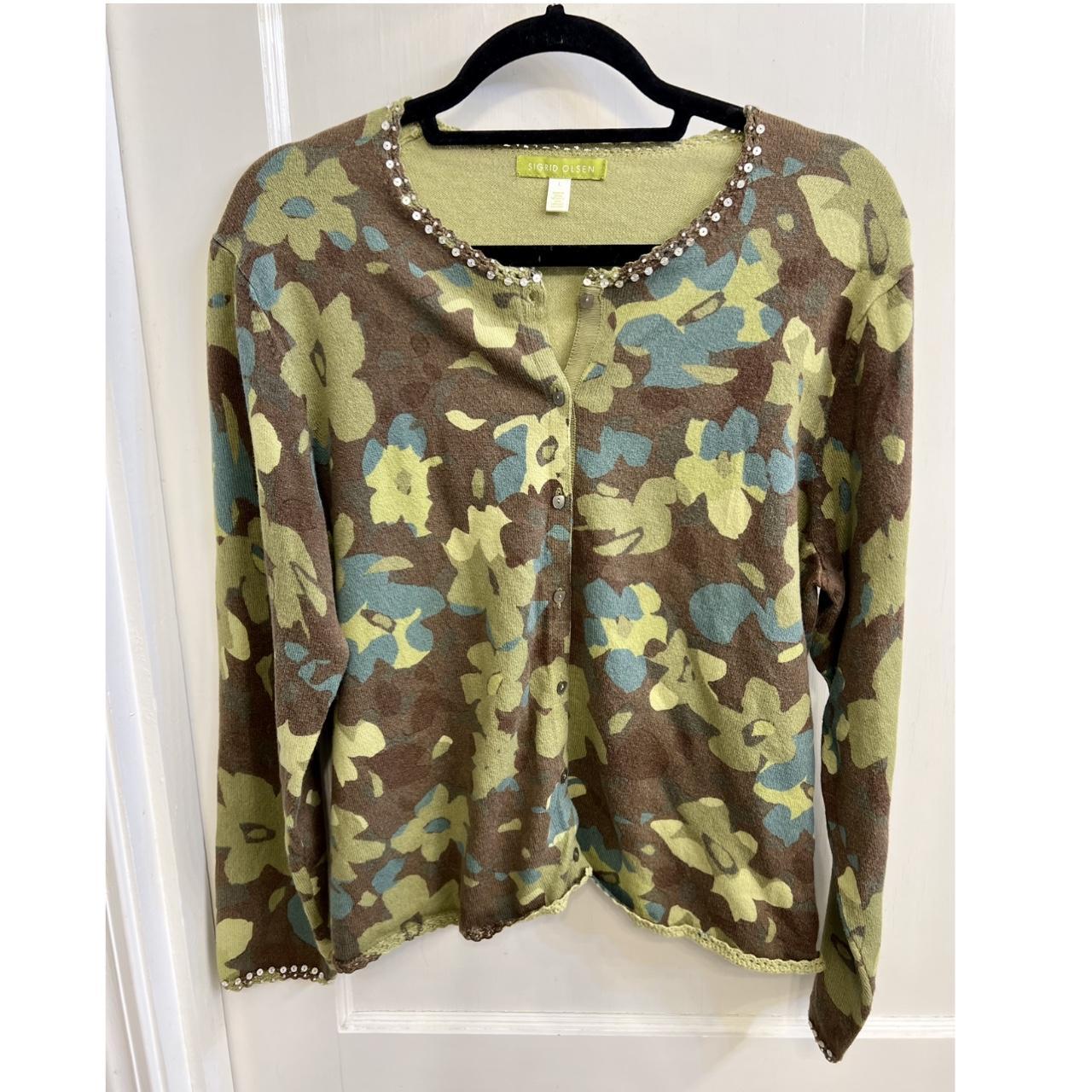 Sigrid Olsen Floral Retro Vintage Cardigan Size:... - Depop