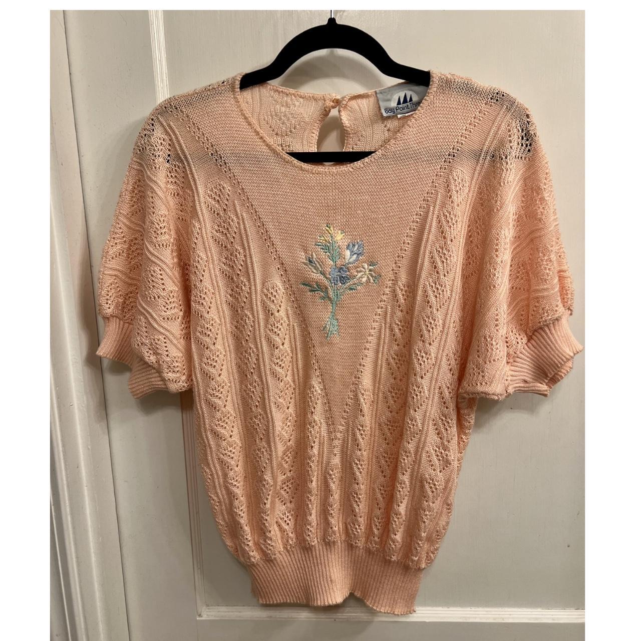 VINTAGE BAY POINT THREADS EMBROIDERED FLORAL KNIT... - Depop