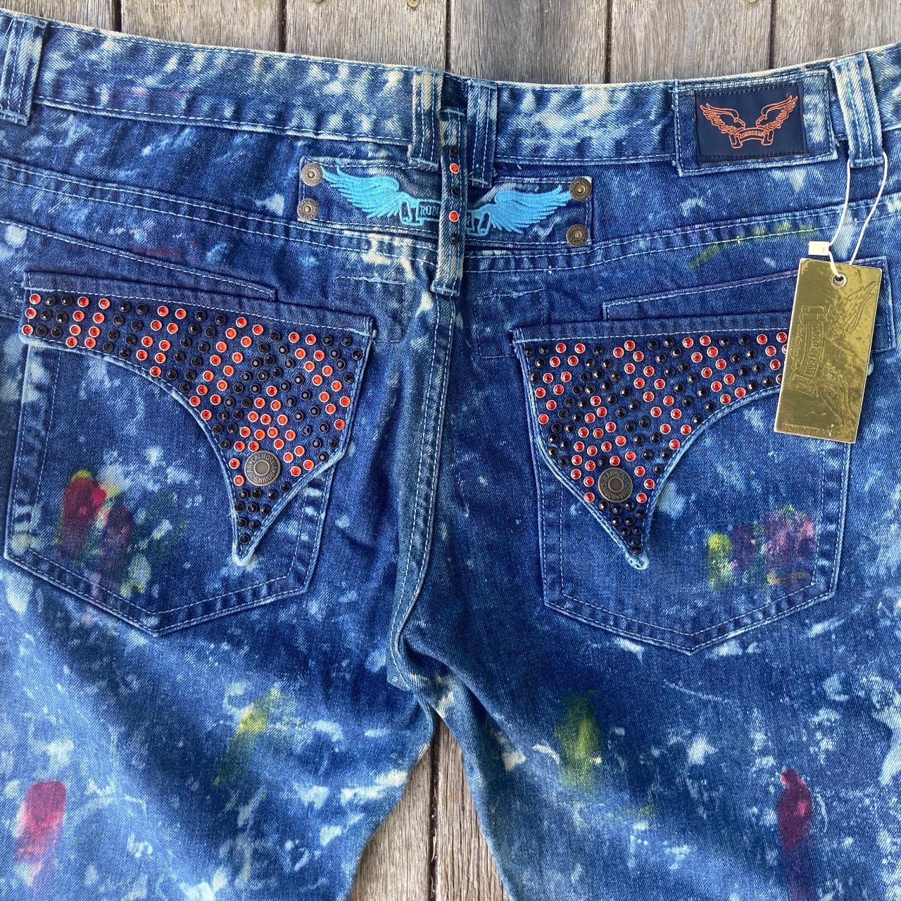 Robin's Jean Blue Acid Wash Paint Splatter Crystal... - Depop