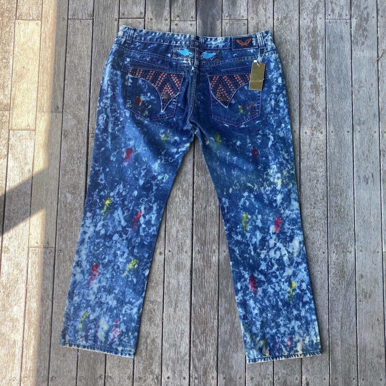 Robin's Jean Blue Acid Wash Paint Splatter Crystal... - Depop