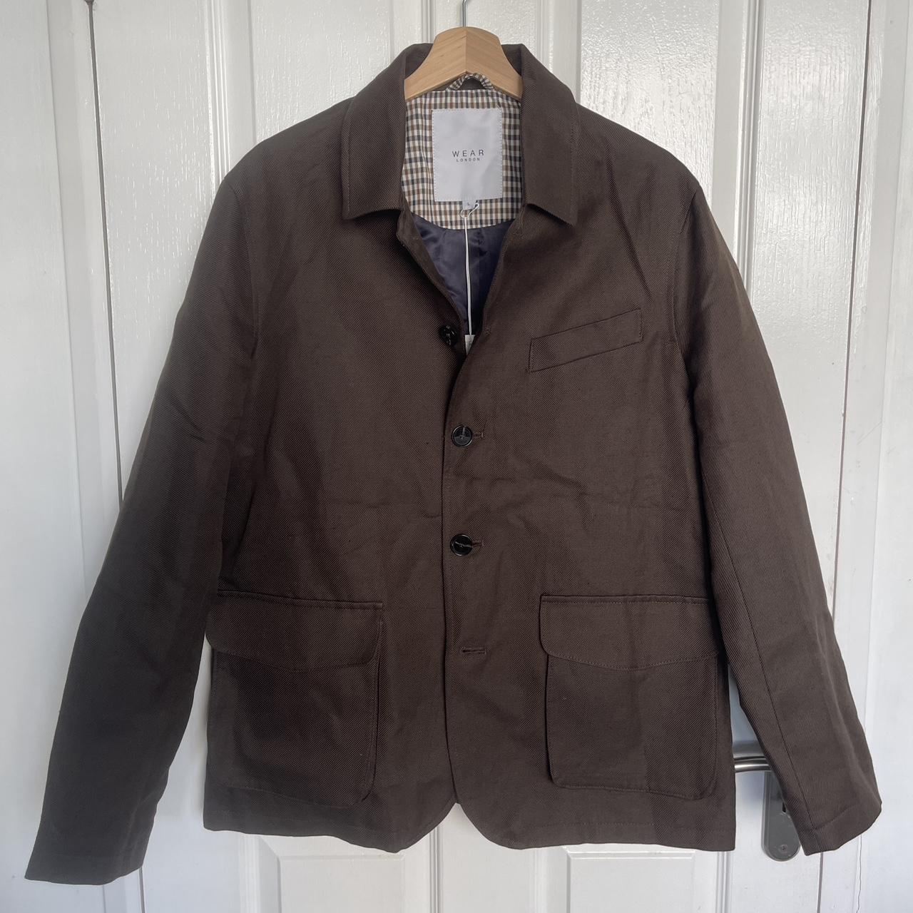 Brown linen shacket/ jacket with a check lining, and... - Depop