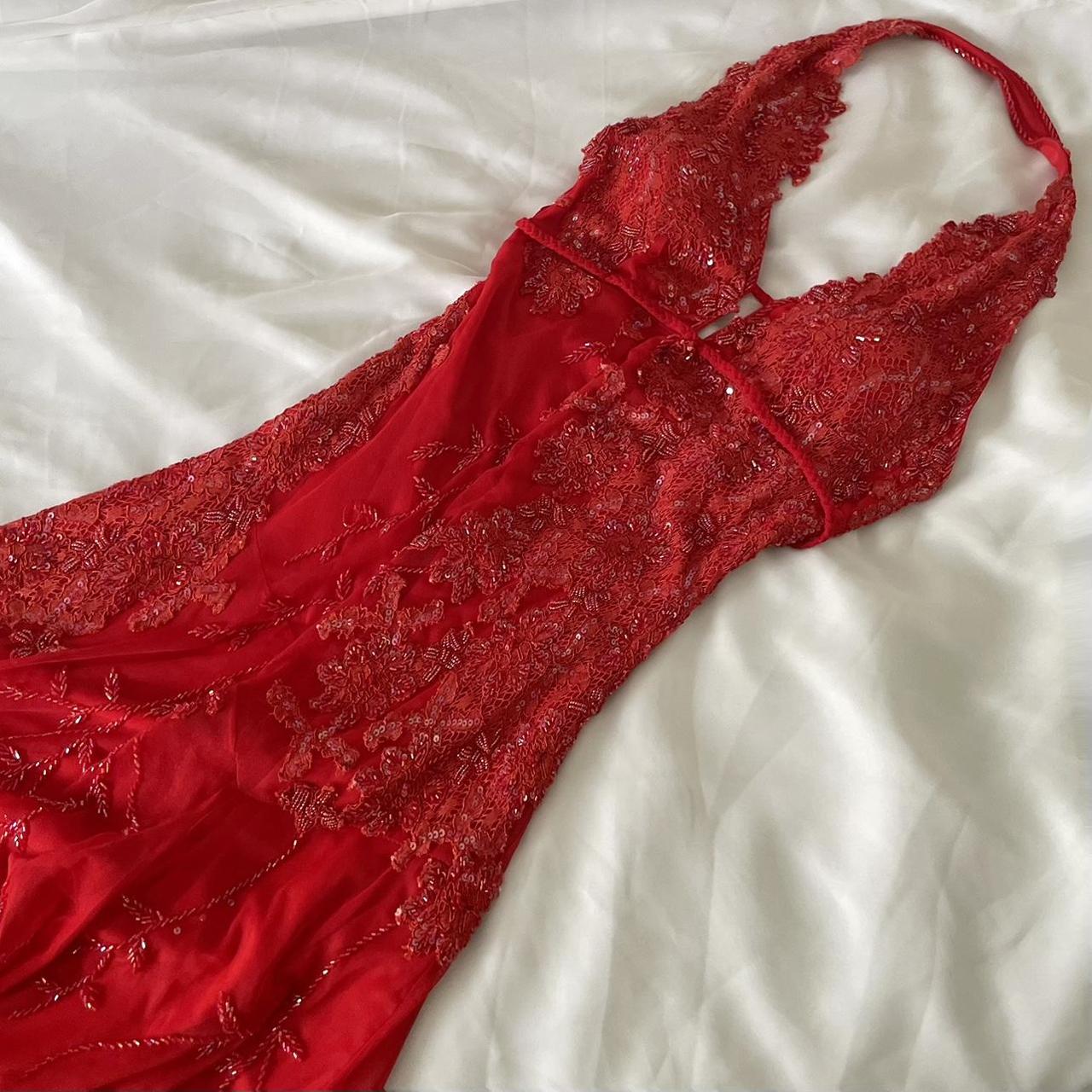 Vintage Aftershock Red Sequin Embellished Halter... - Depop